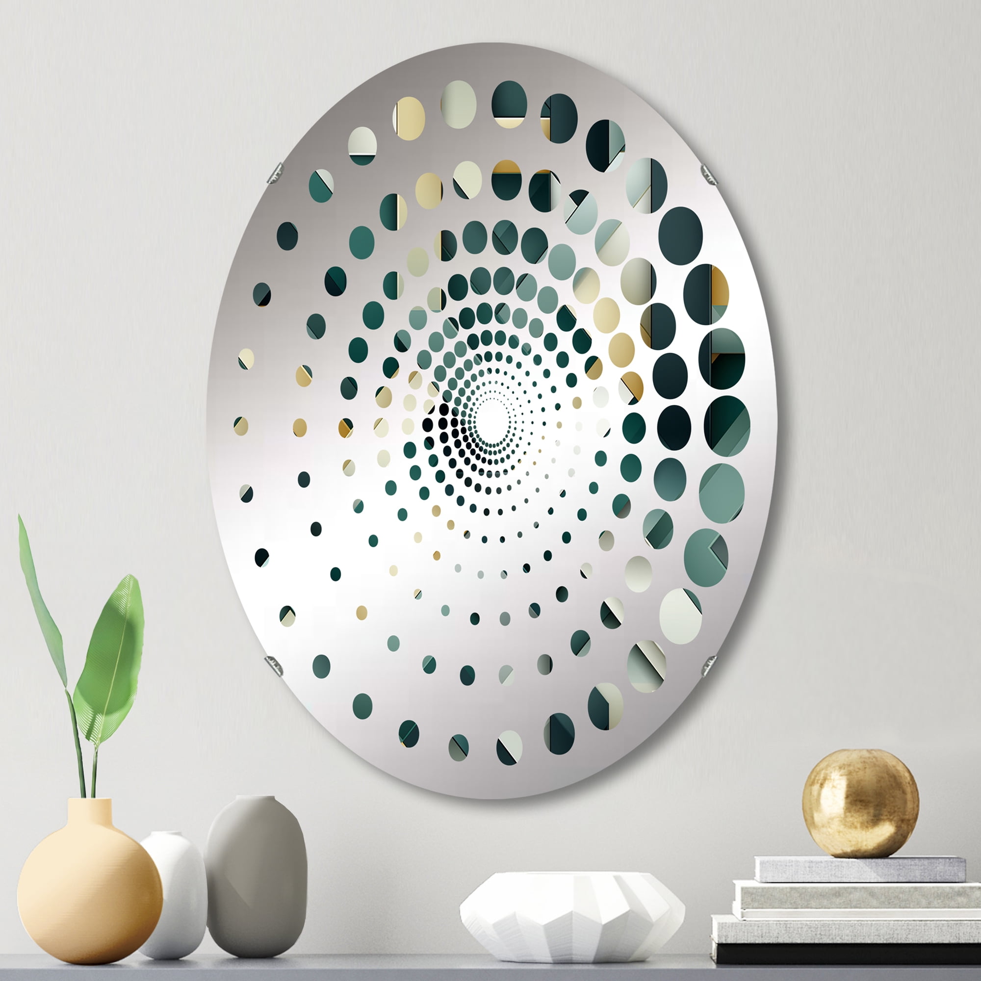 Designart "Luxurious Green and Gold Geometry" Geometric Spiral Dot ...
