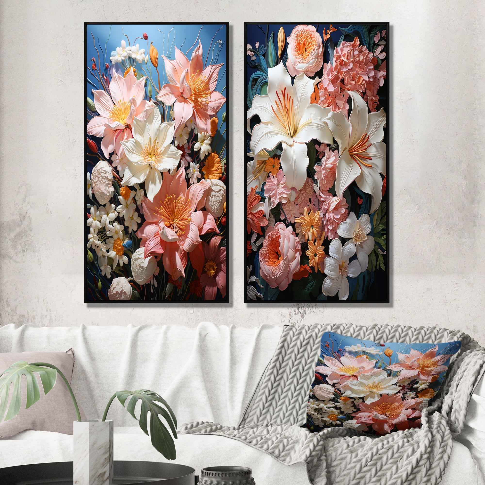 Designart "Luxurious Lilies II" Lilies Framed Wall Art Set Of 2 - White ...
