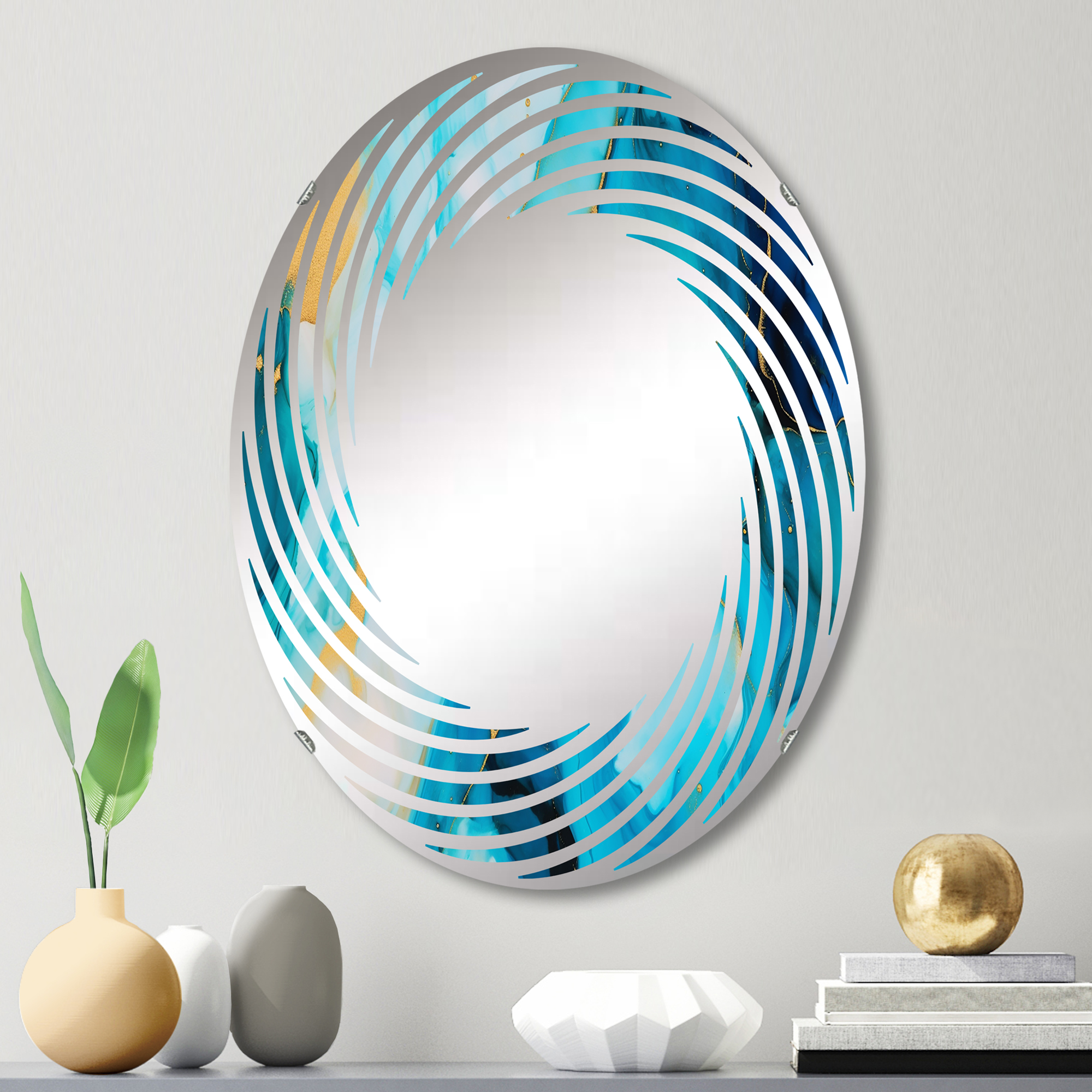 Designart "Luxury Abstract Fluid Art in Turquoise IV" Abstract Spiral ...