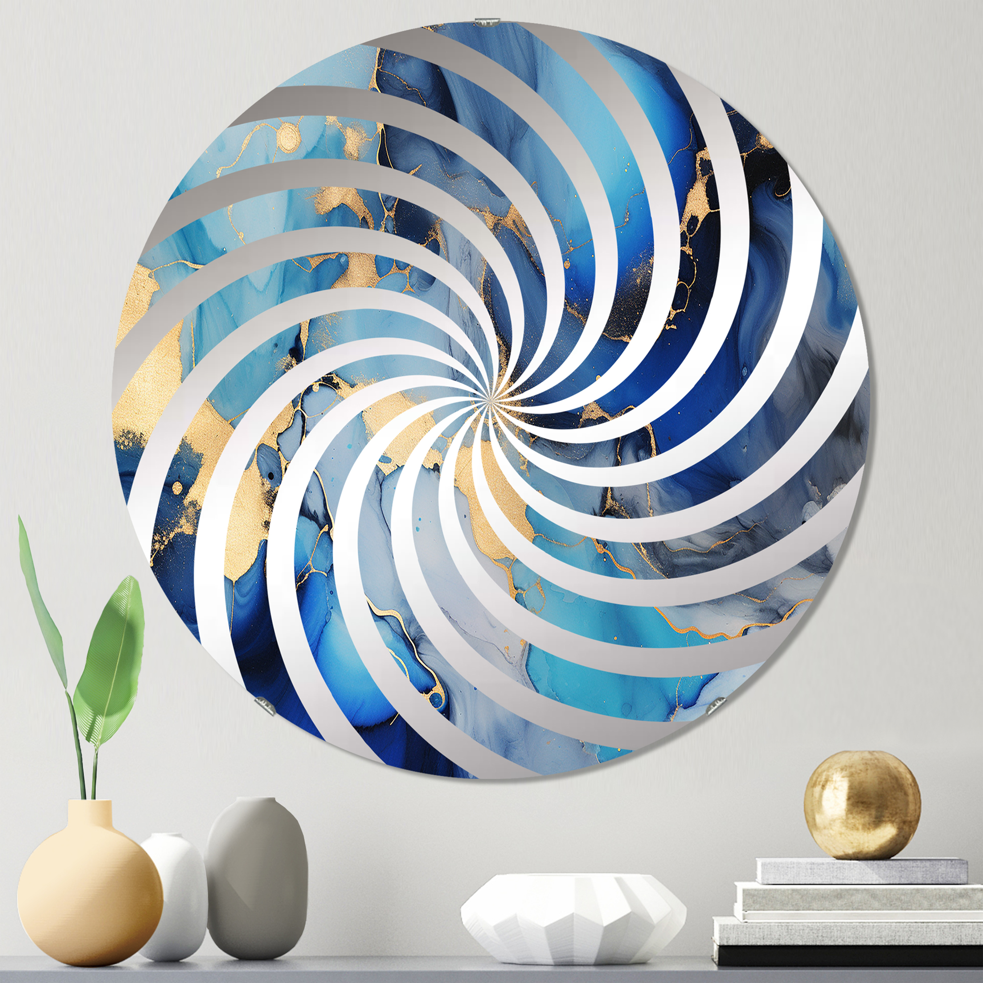 Designart "Luxury Blue and Gold Abstract Fluid Art II" Fractals Vortex ...