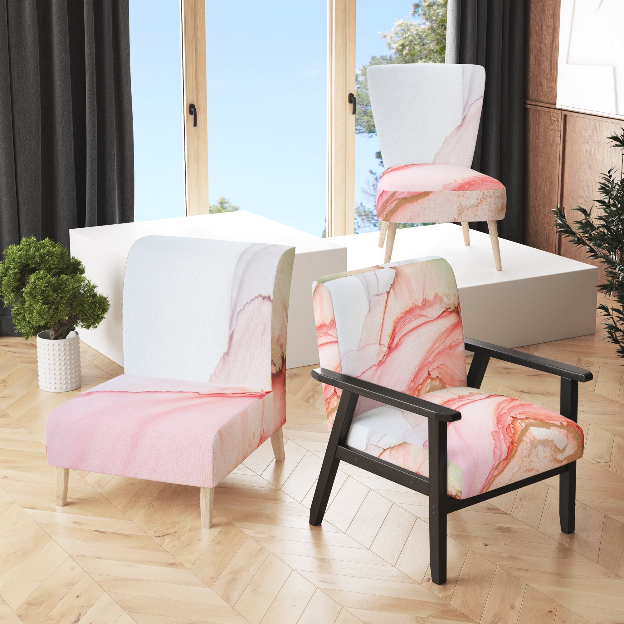 Designart "Luxury Pink Gold Marbled Flow Art" Upholstered Modern Accent ...