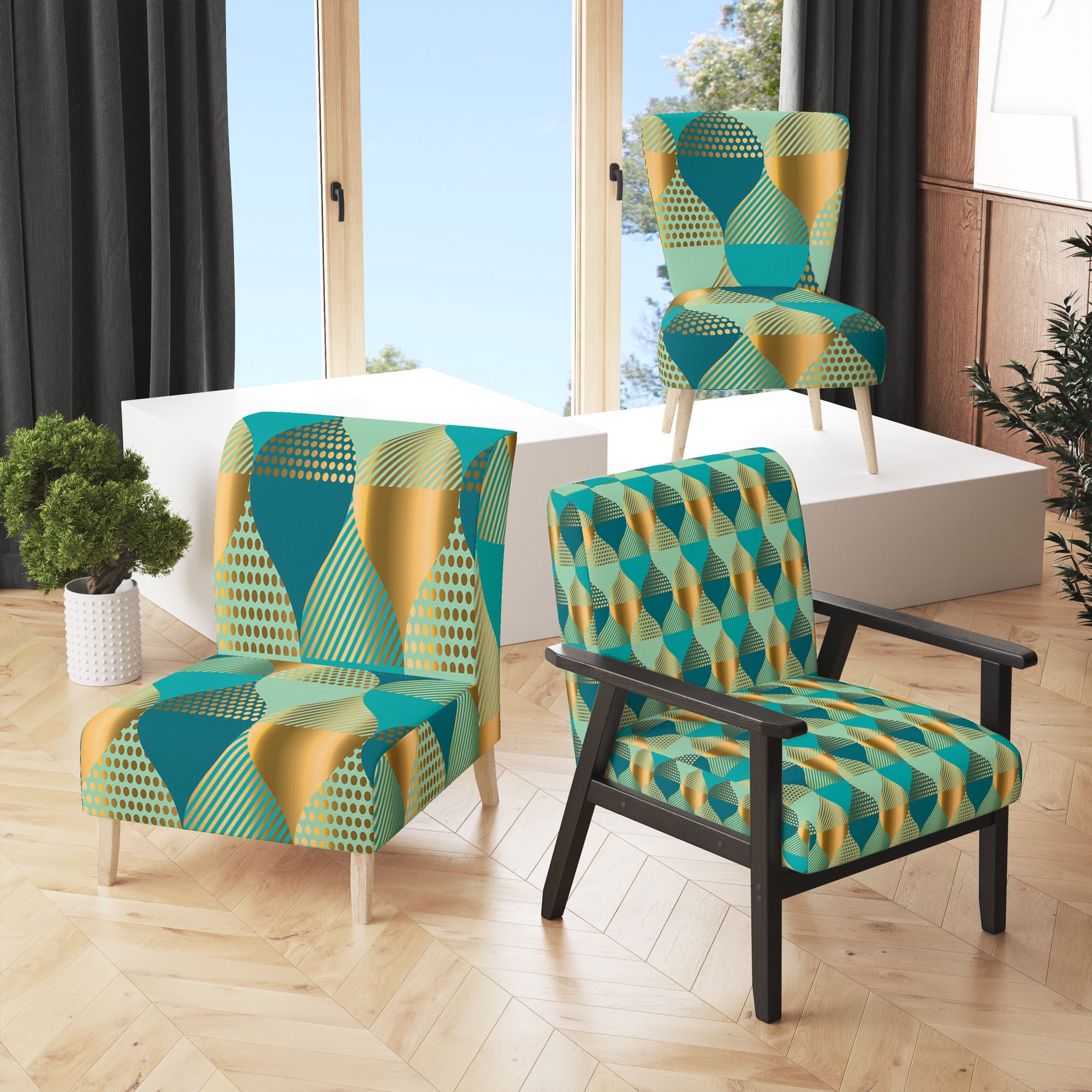 Designart "Luxury Retro Drops II" Upholstered Mid-Century Accent Chair ...