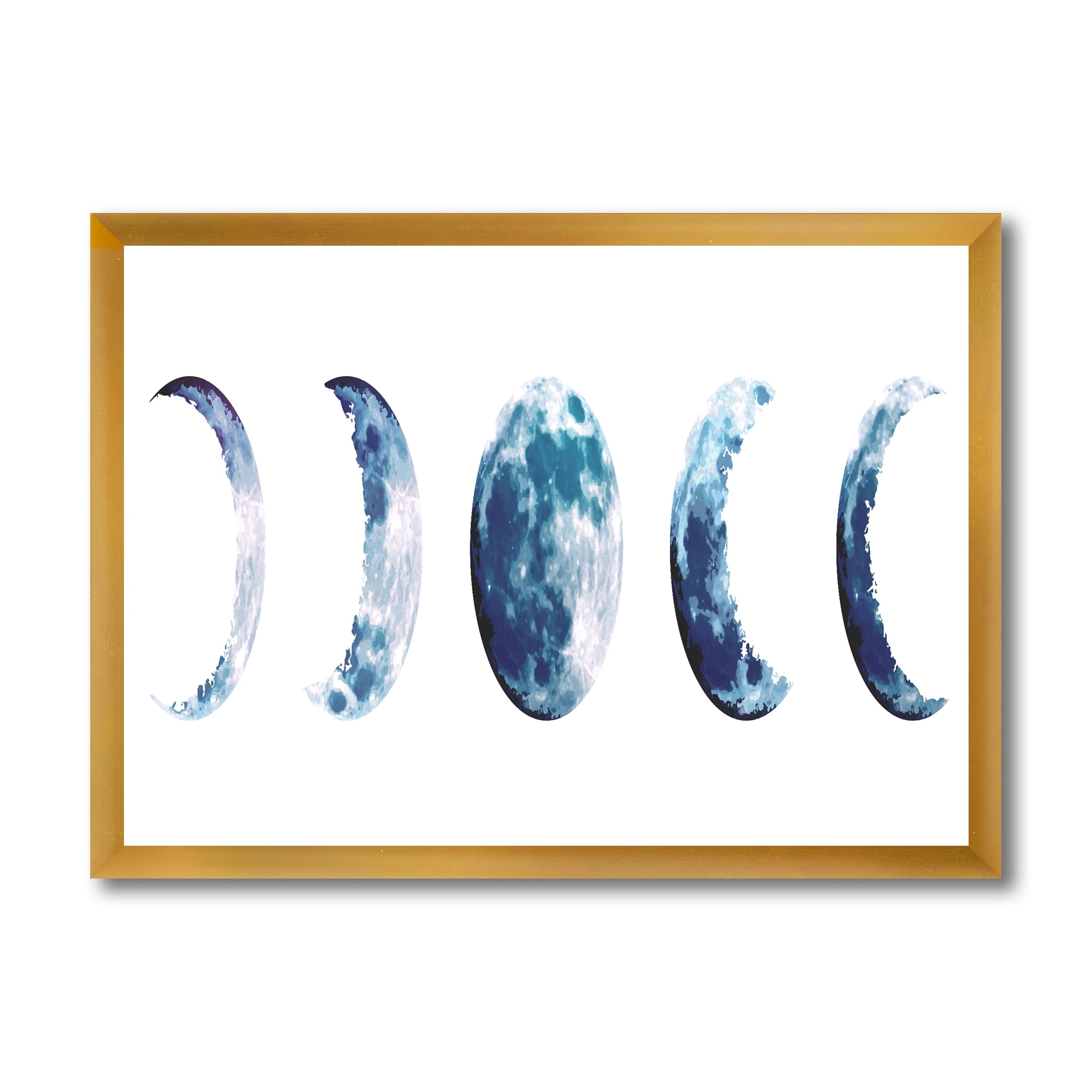 Designart 'Magic Blue Moon Phases On White' Bohemian & Eclectic Framed ...