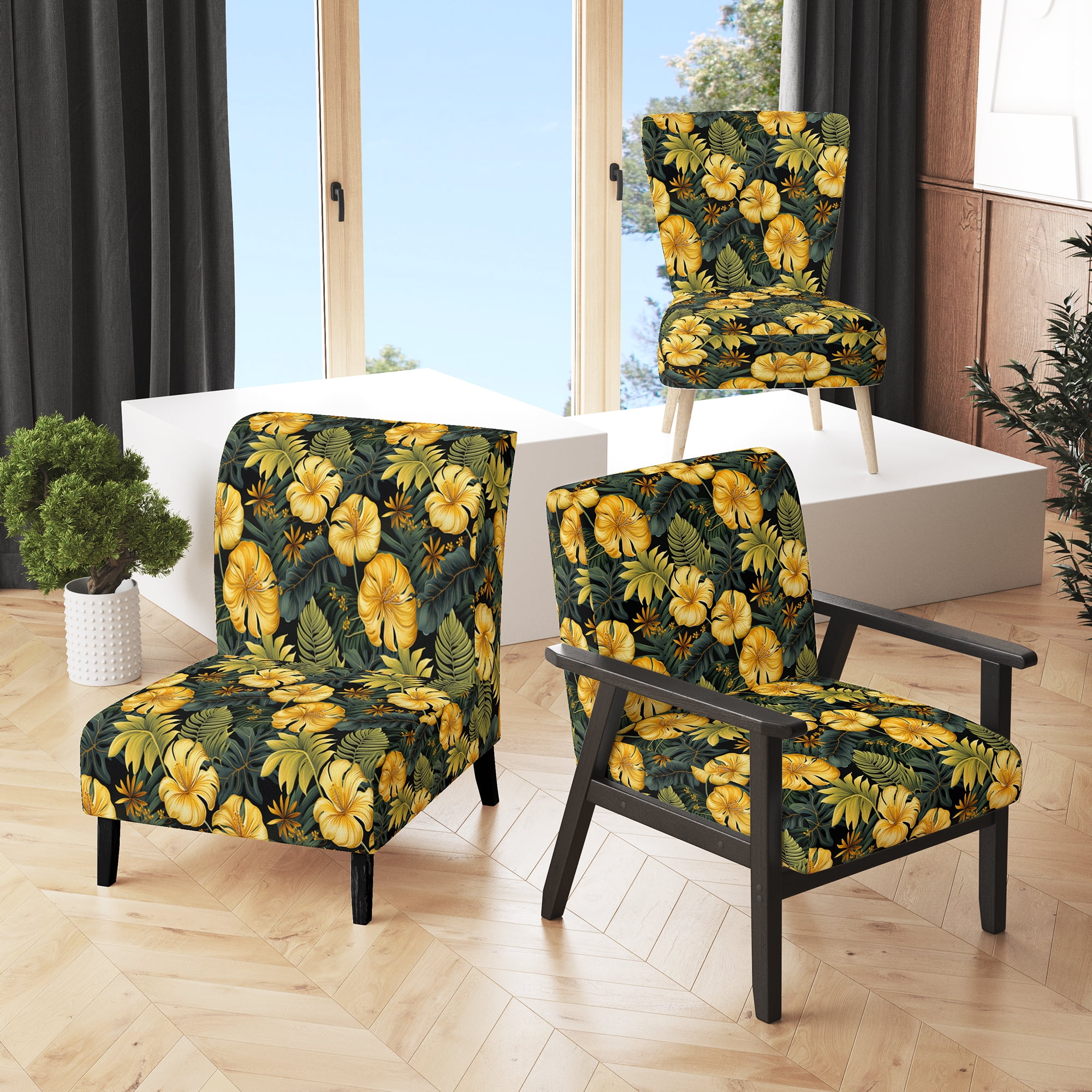 Designart "Magical Monstera Wonders" Green Tropical Upholstered Accent ...