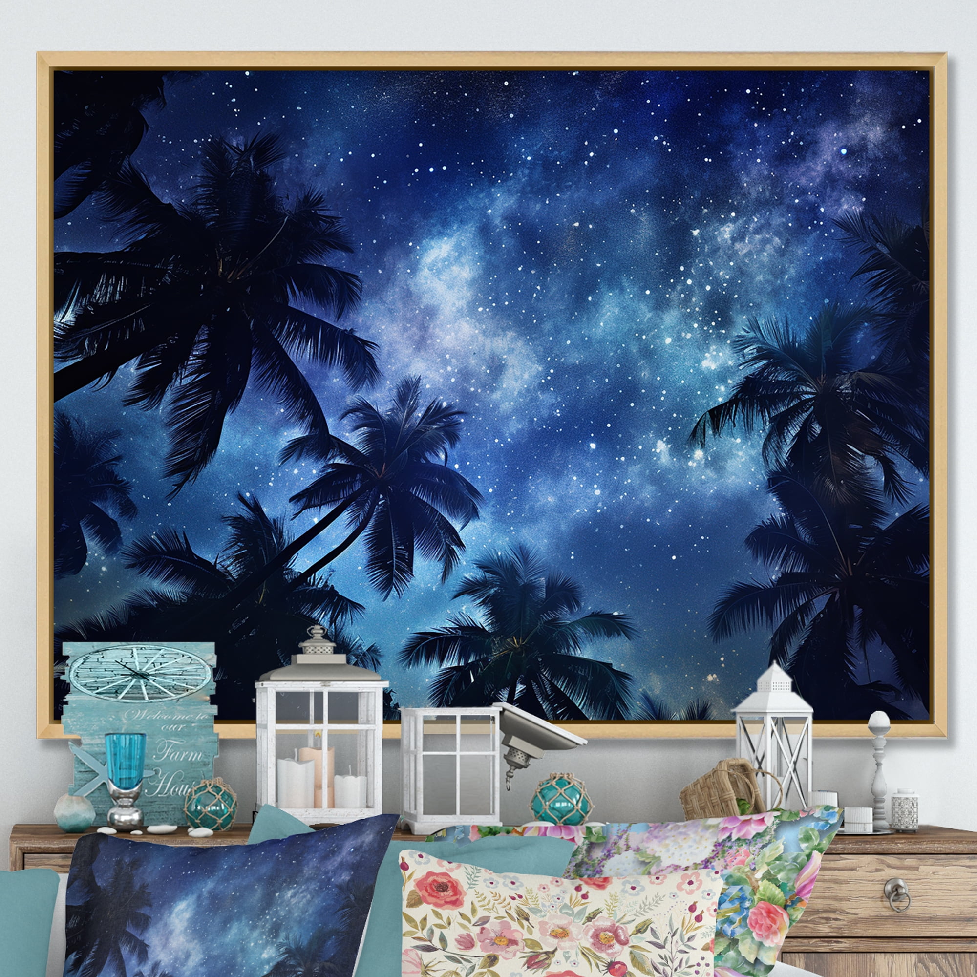 Designart "Magical Night With Sapphire Palm Tree I" Palms & Palm Trees ...