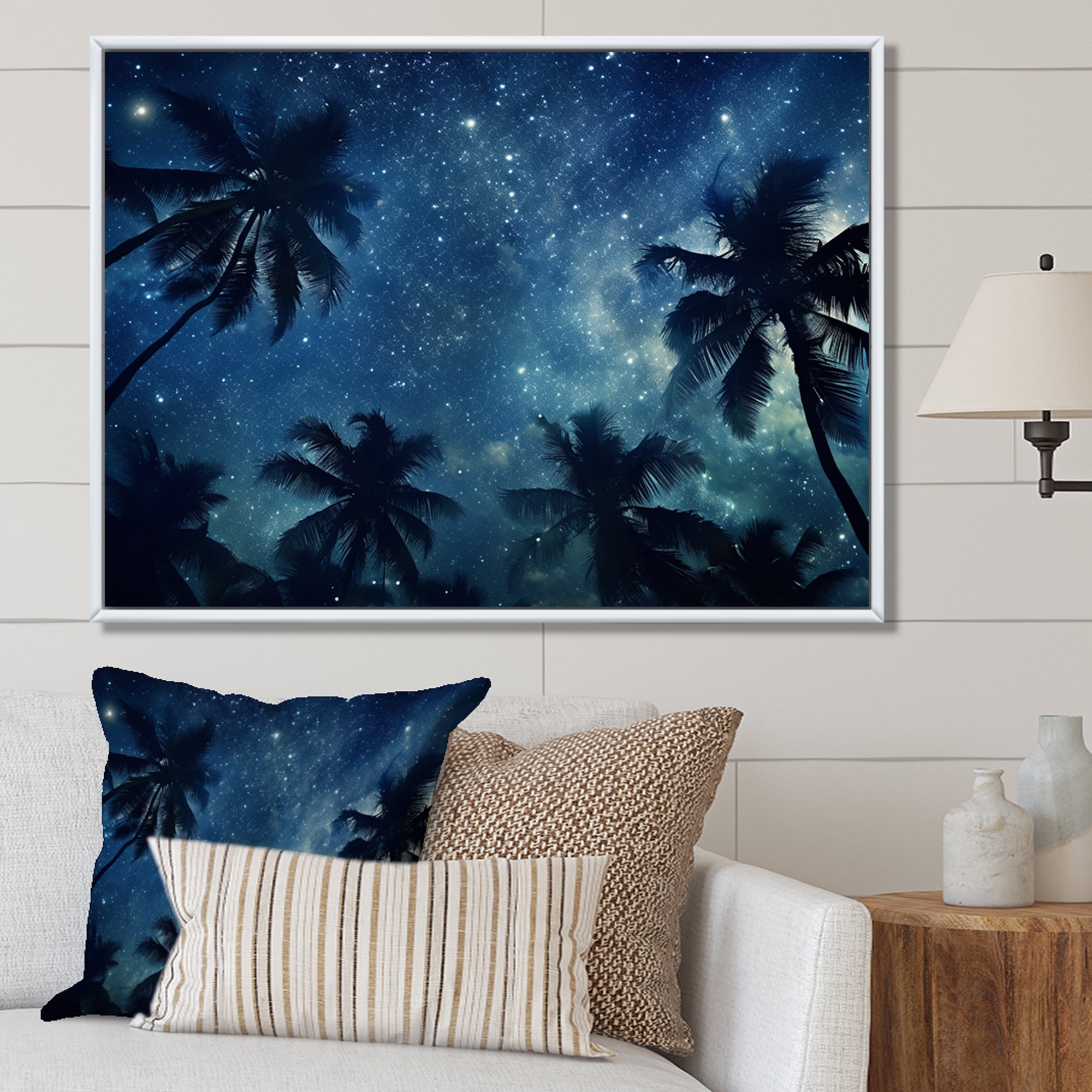 Designart "Magical Night With Sapphire Palm Tree" Palms & Palm Trees ...