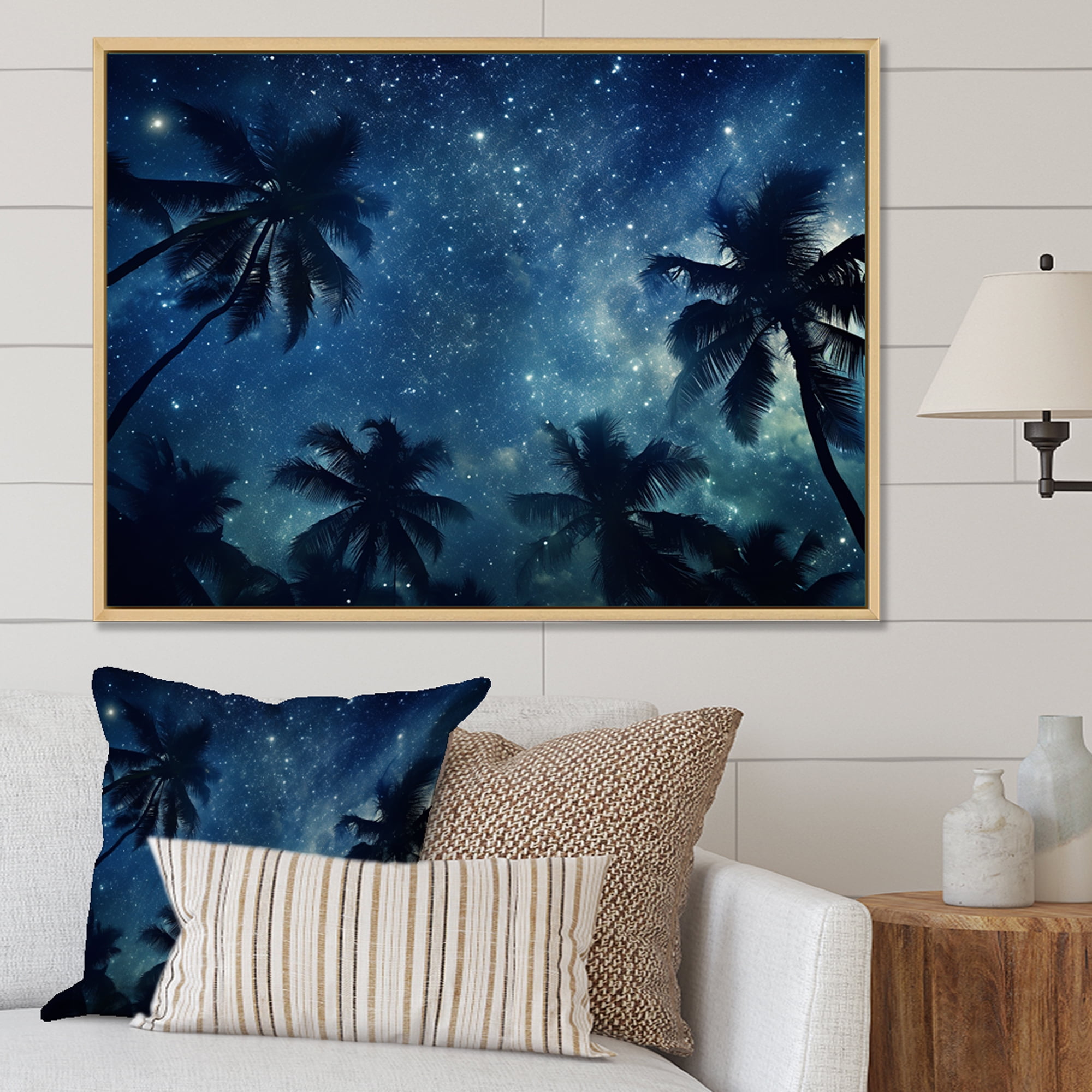 Designart "Magical Night With Sapphire Palm Tree" Palms & Palm Trees ...