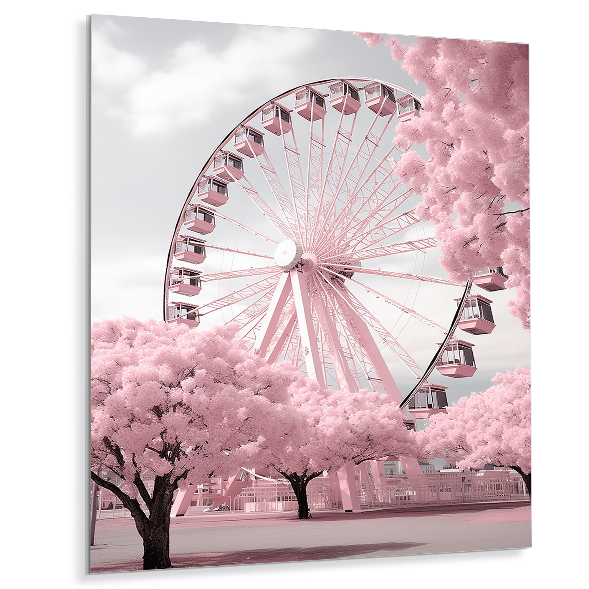 Designart "Magical Spin Pink Ferris Wheel Fantasy I" Amusement Parks ...