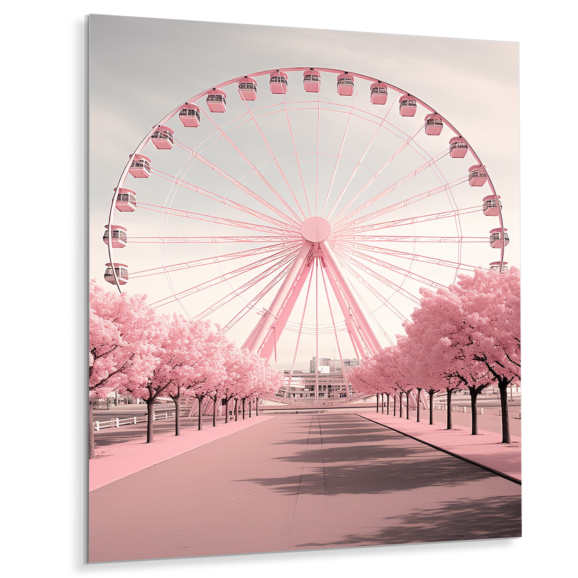 Designart "Magical Spin Pink Ferris Wheel Fantasy II" Amusement Parks ...
