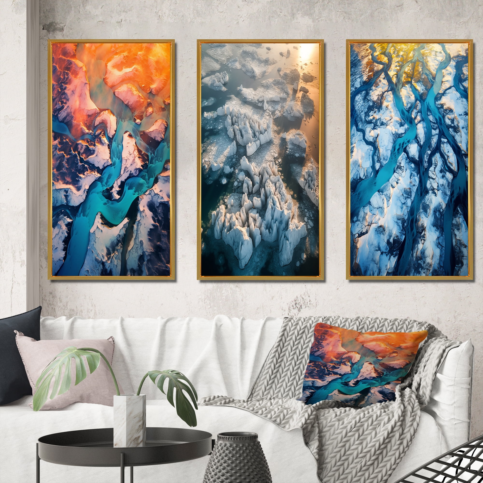 Designart "Majestic Aerial View Arctic Rivers and Icebergs V" Glacier ...
