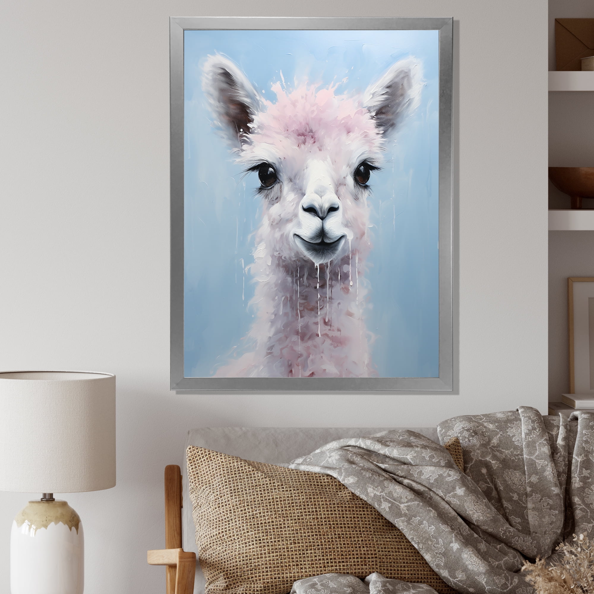 Designart "Majestic Alpaca Portrait Grey Majesty" Animals Framed Wall ...