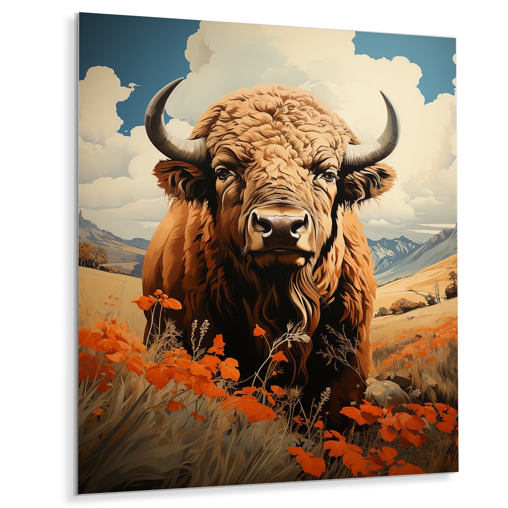 Designart "Majestic Bison in a Pastoral Scene III" Animals Metal Wall ...