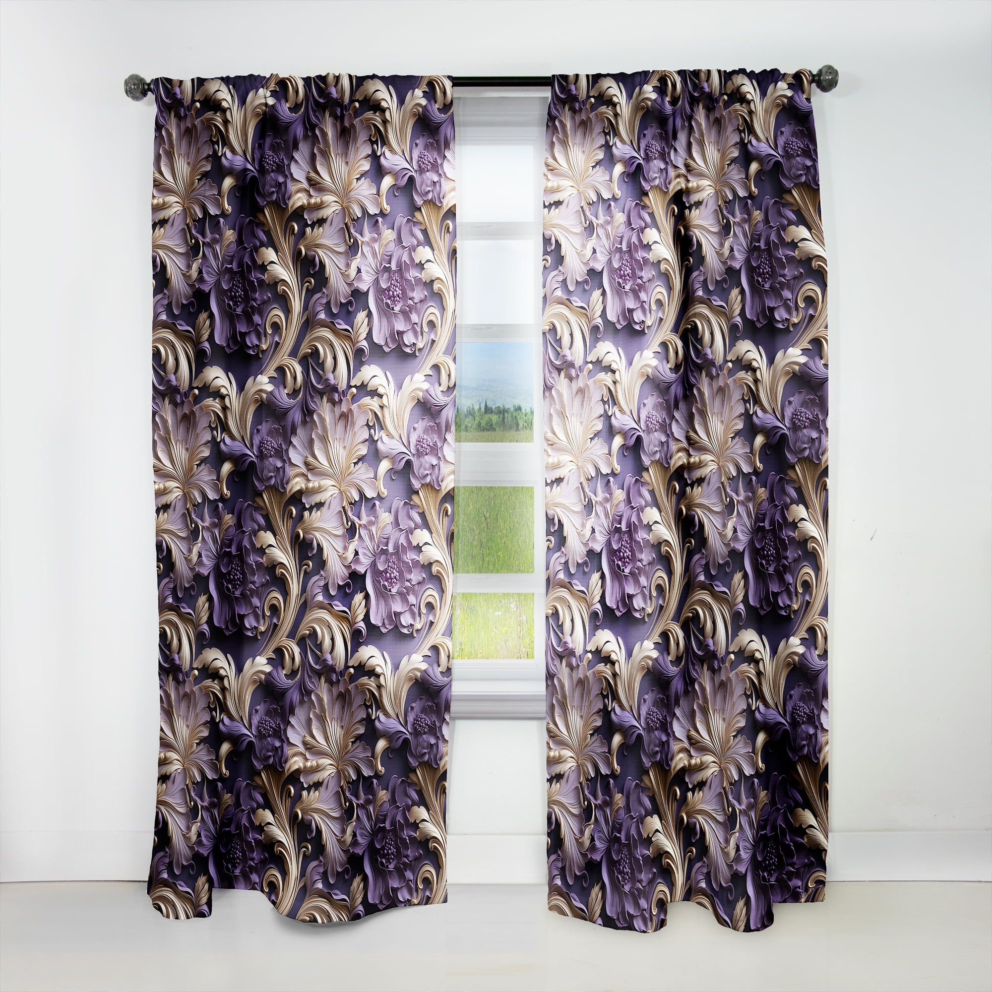 Designart "Majestic Glamour In Deep Purple" Paisley Room Darkening ...