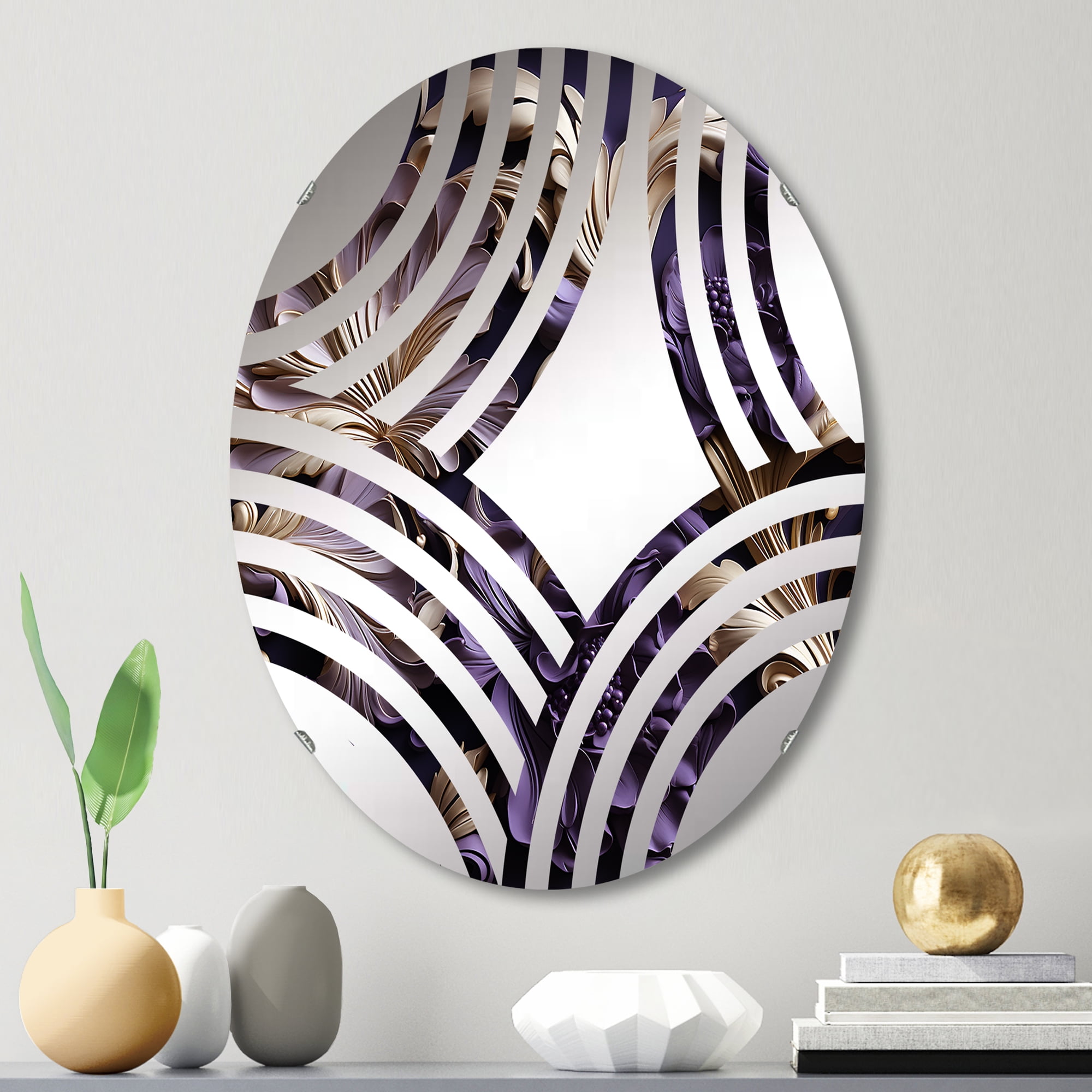 Designart "Majestic Glamour in Deep Purple" Paisley Baptist Fan Round ...