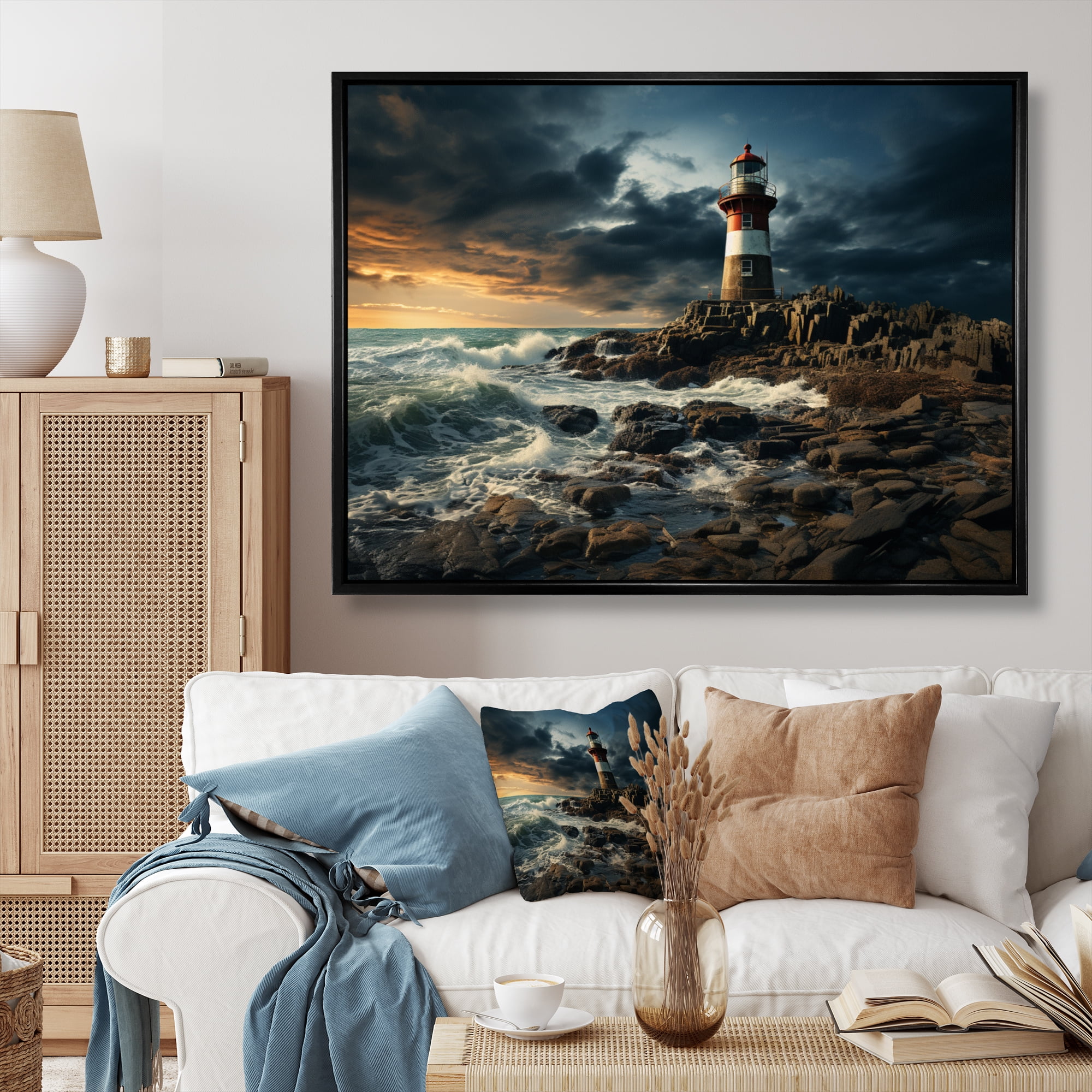 Designart "Majestic Lighthouse on the Coast I" Nautical & Beach Floater ...