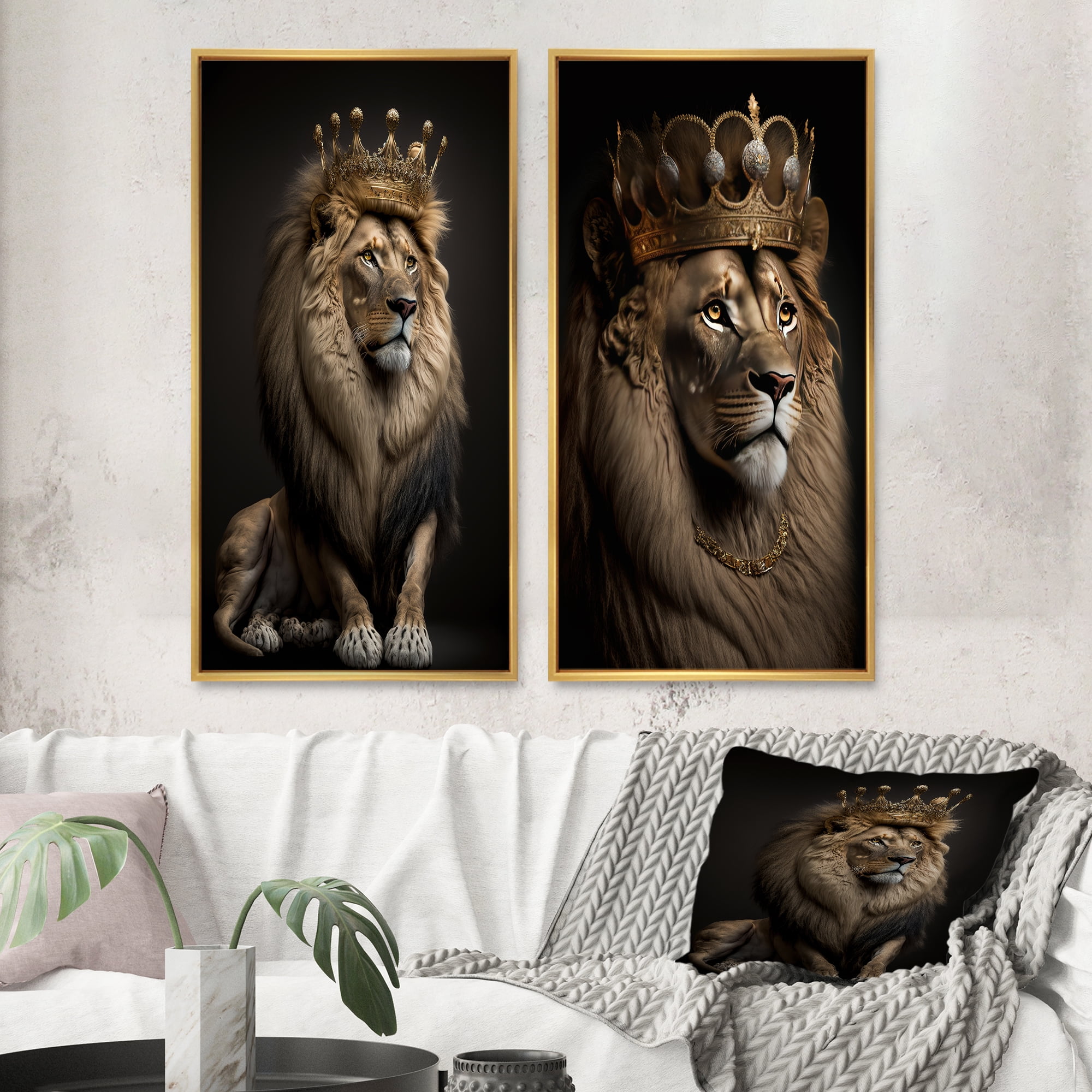 Designart "Majestic Lion King Portrait I" Animals Lion Framed Wall Art ...