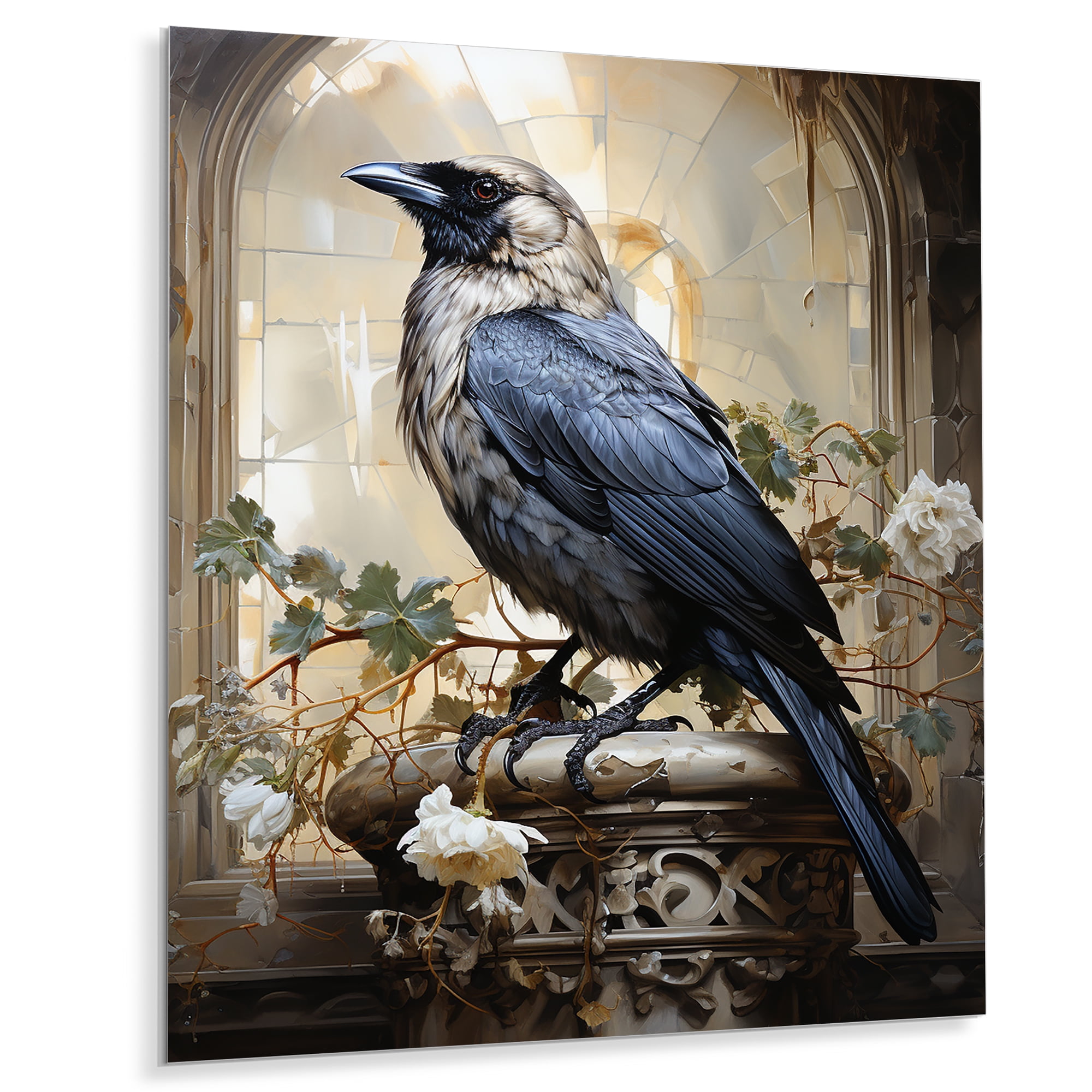 Designart "Majestic Monochrome Crow III" Crow Metal Wall Decor ...