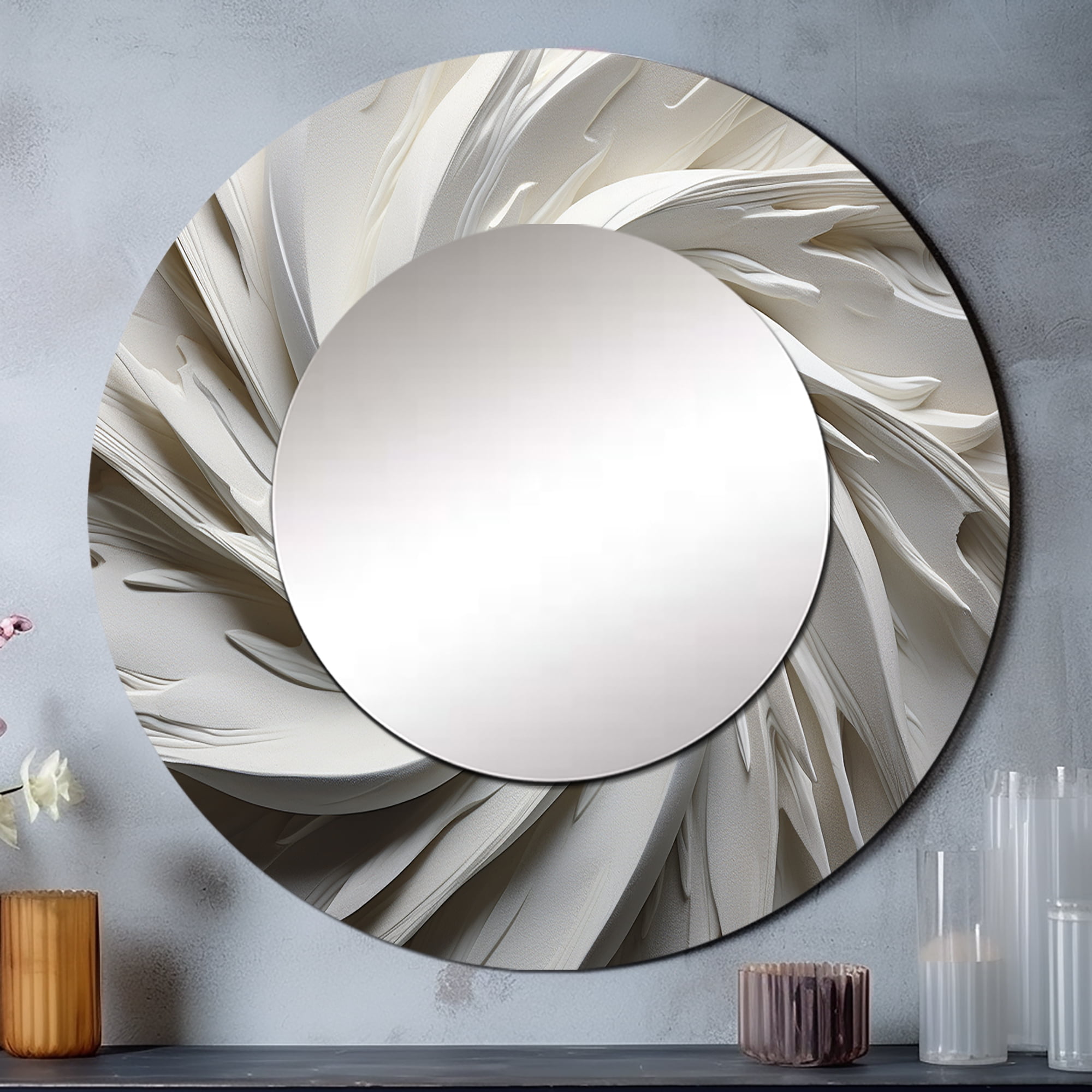 Designart "Majestic Motion In White And Grey" Abstract Spirals White ...