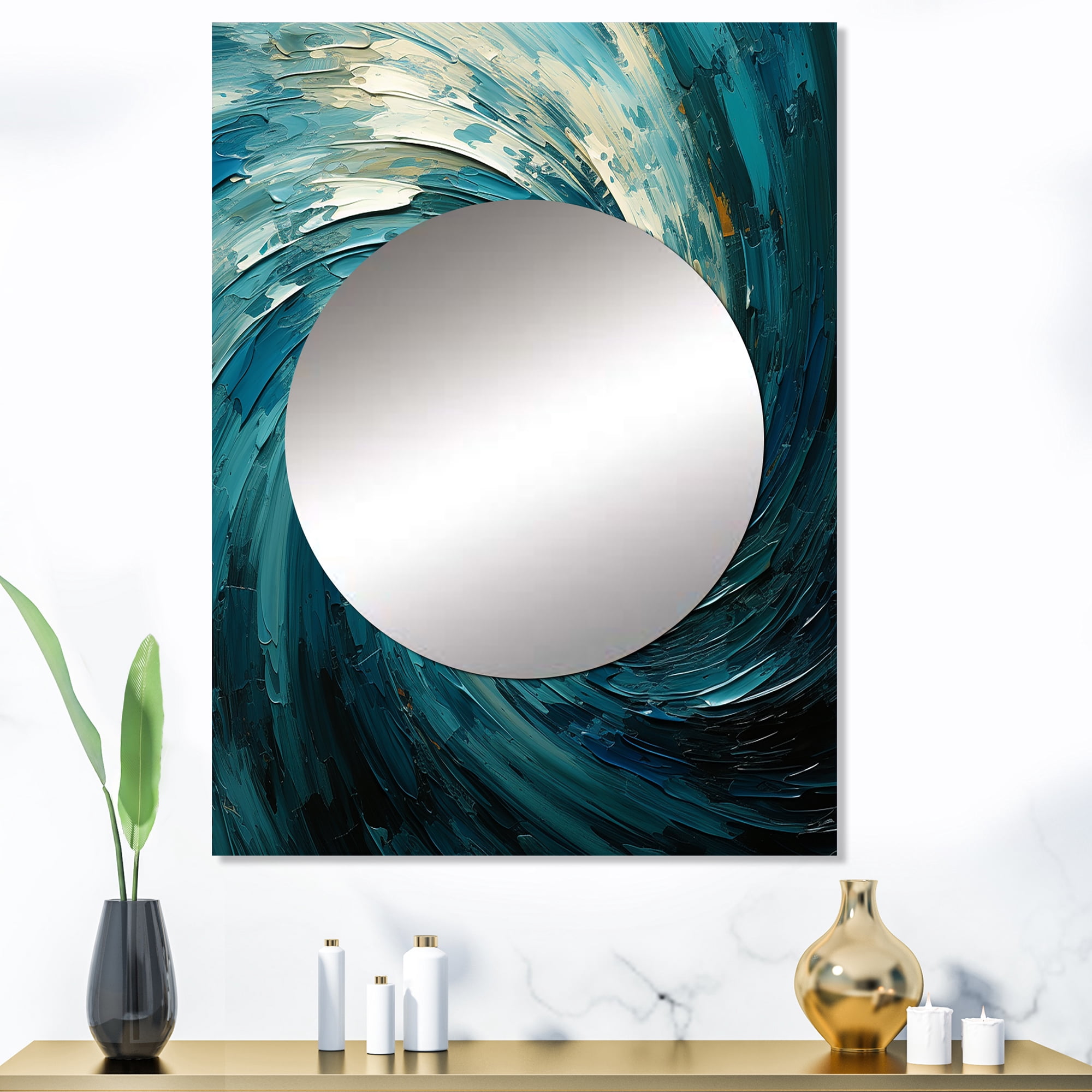 Designart "Majestic Motion in Teal IV" Abstract Spirals Mirror Wall ...