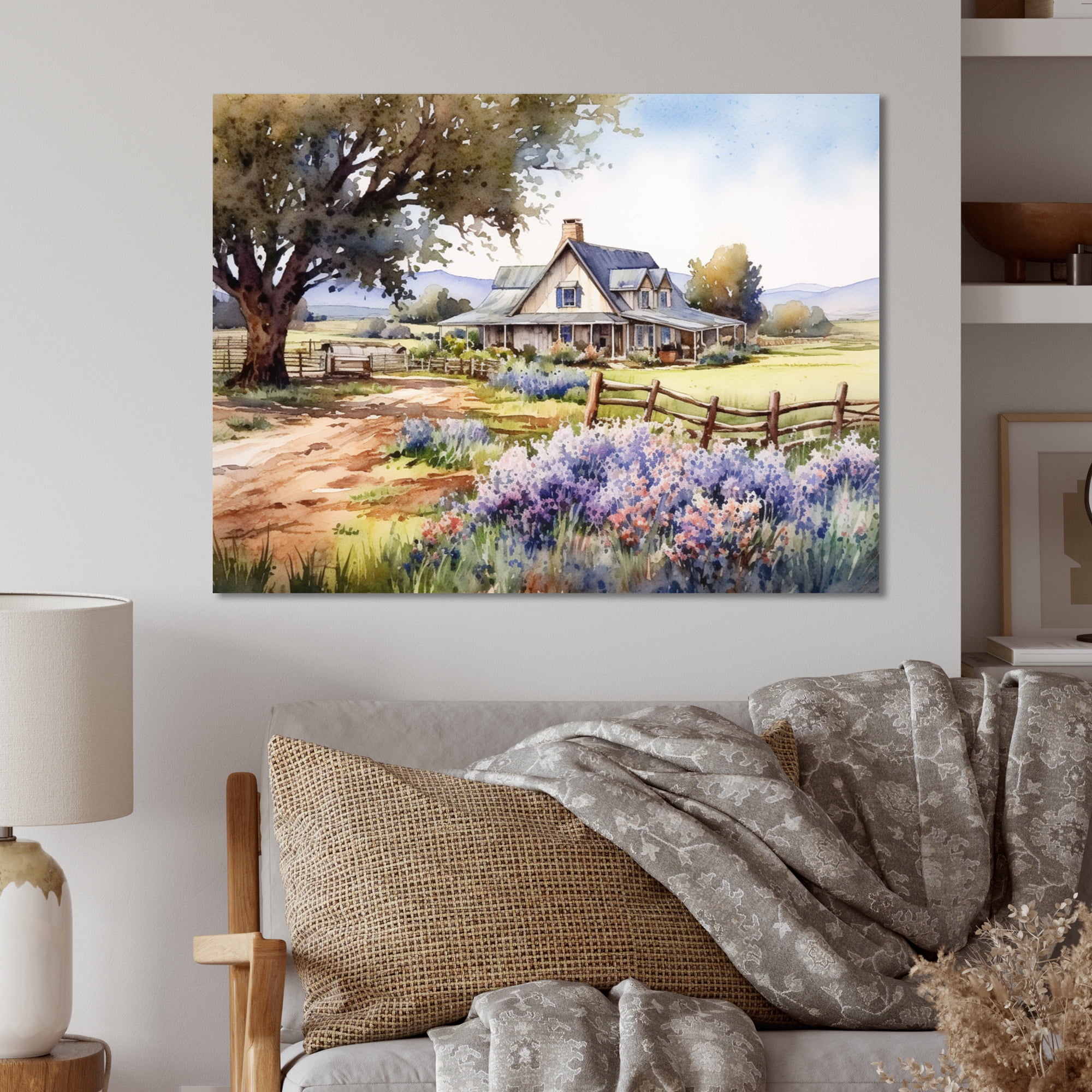 Designart "Majestic Oak Tree At The Farm Rustic Landscape" Landscape ...