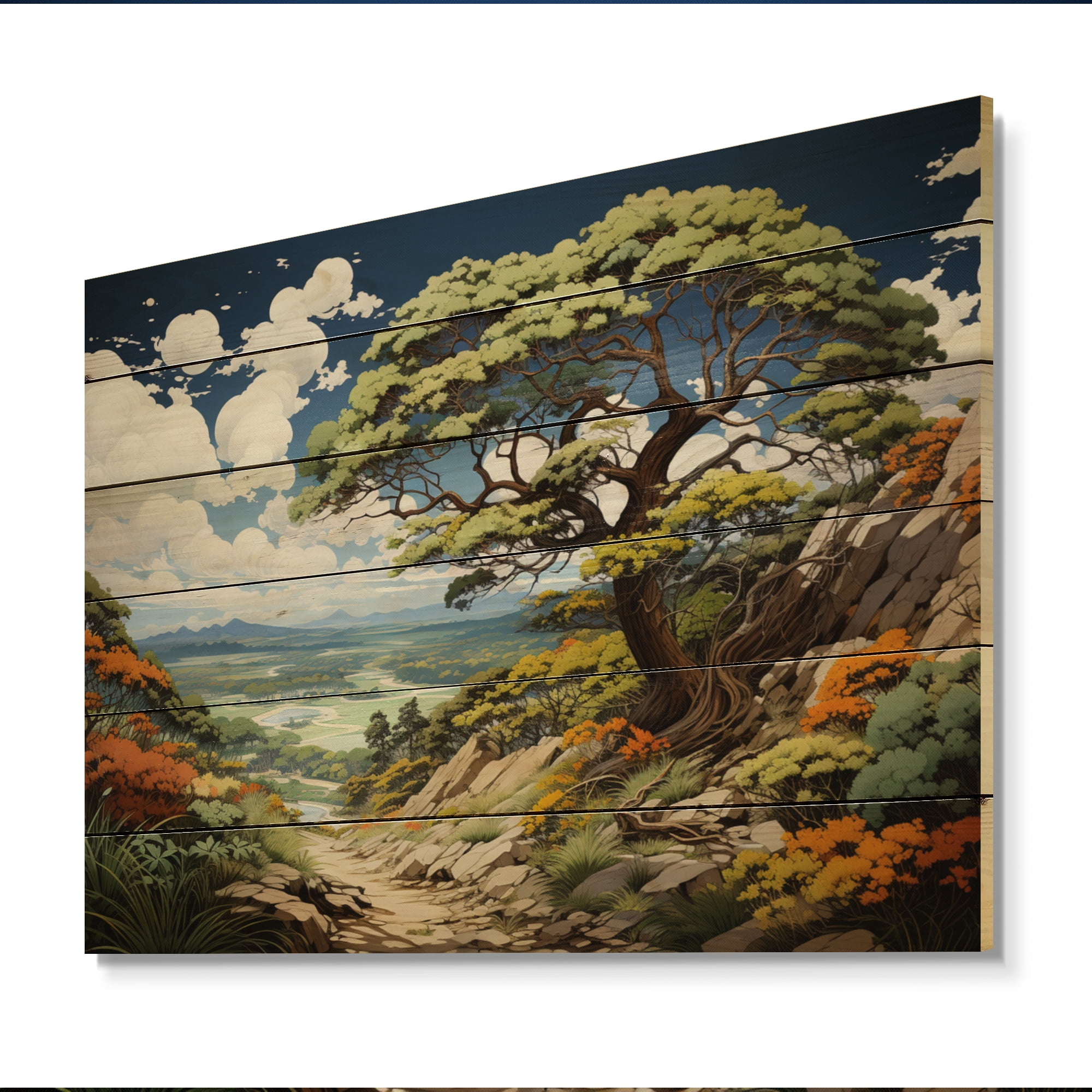 Designart "Majestic Pine Tree III" Floral Print on Natural Pine Wood ...