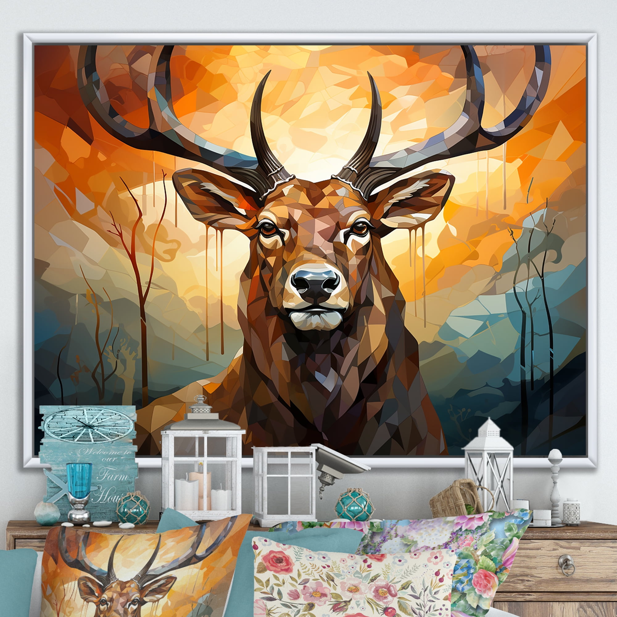 Designart "Majestic Portrait Of A Stag" Animals Deer Floater Framed ...