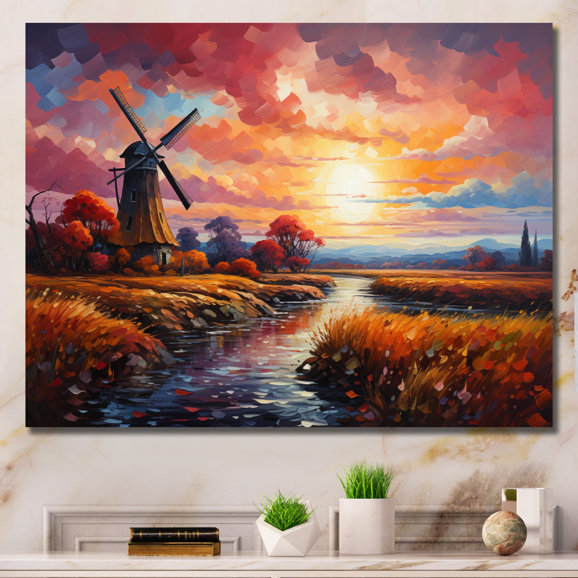 Designart "Majestic Revolutions Mill Wind wall art" Wind Turbines Wall ...