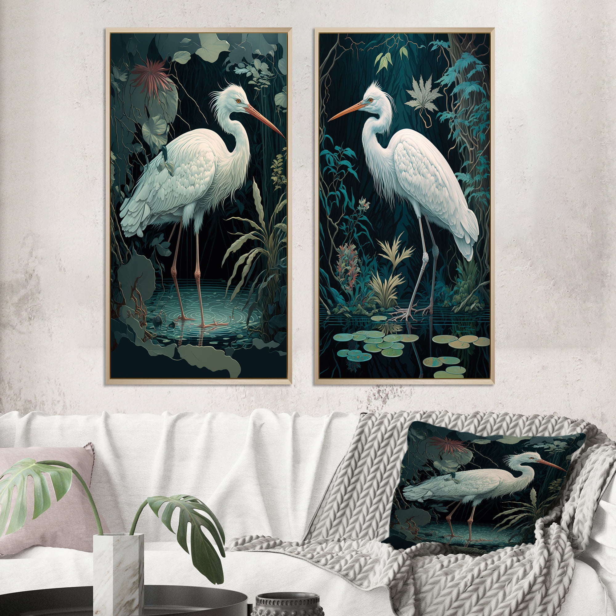 Designart "Majestic Stork in Forest Pond Portrait I" Animals Bird ...