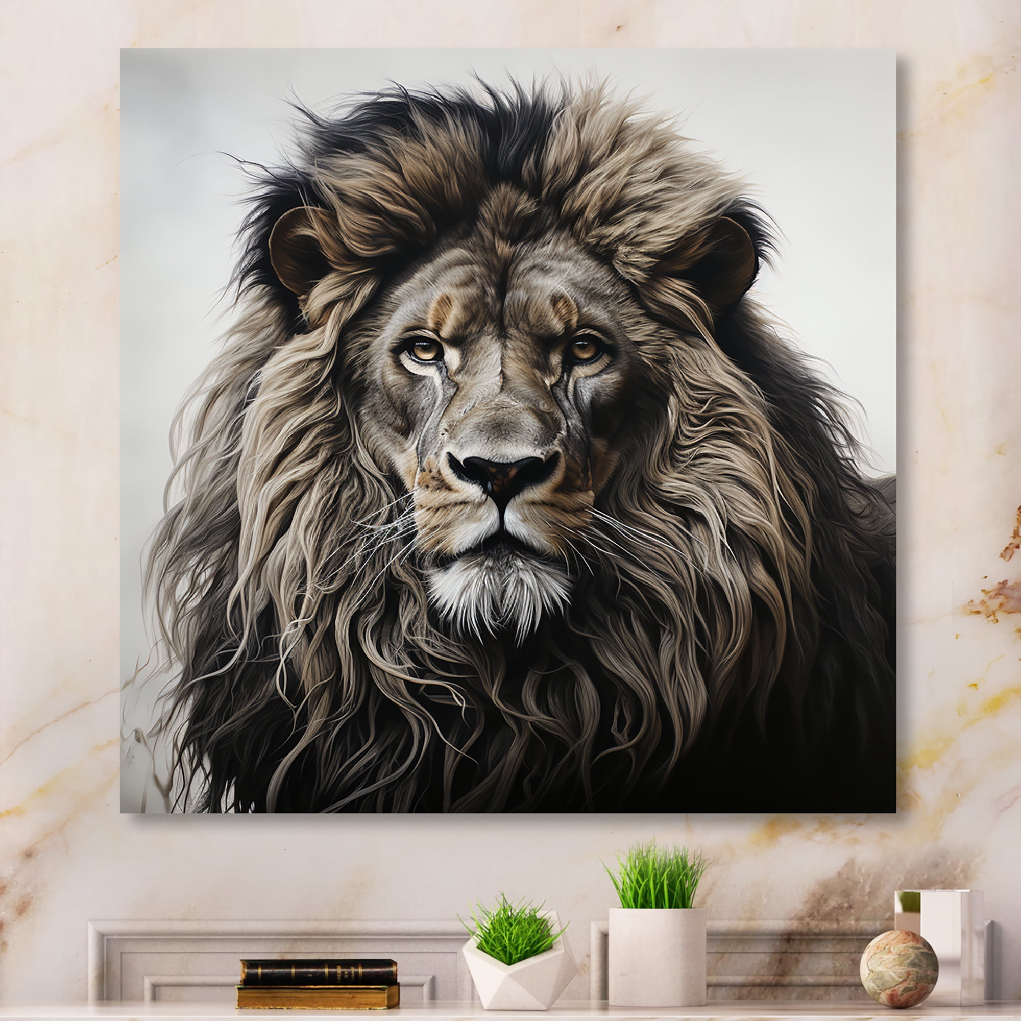 Designart "Majestic Vintage Lion Art I" Animals Wall Art - Modern Brown ...