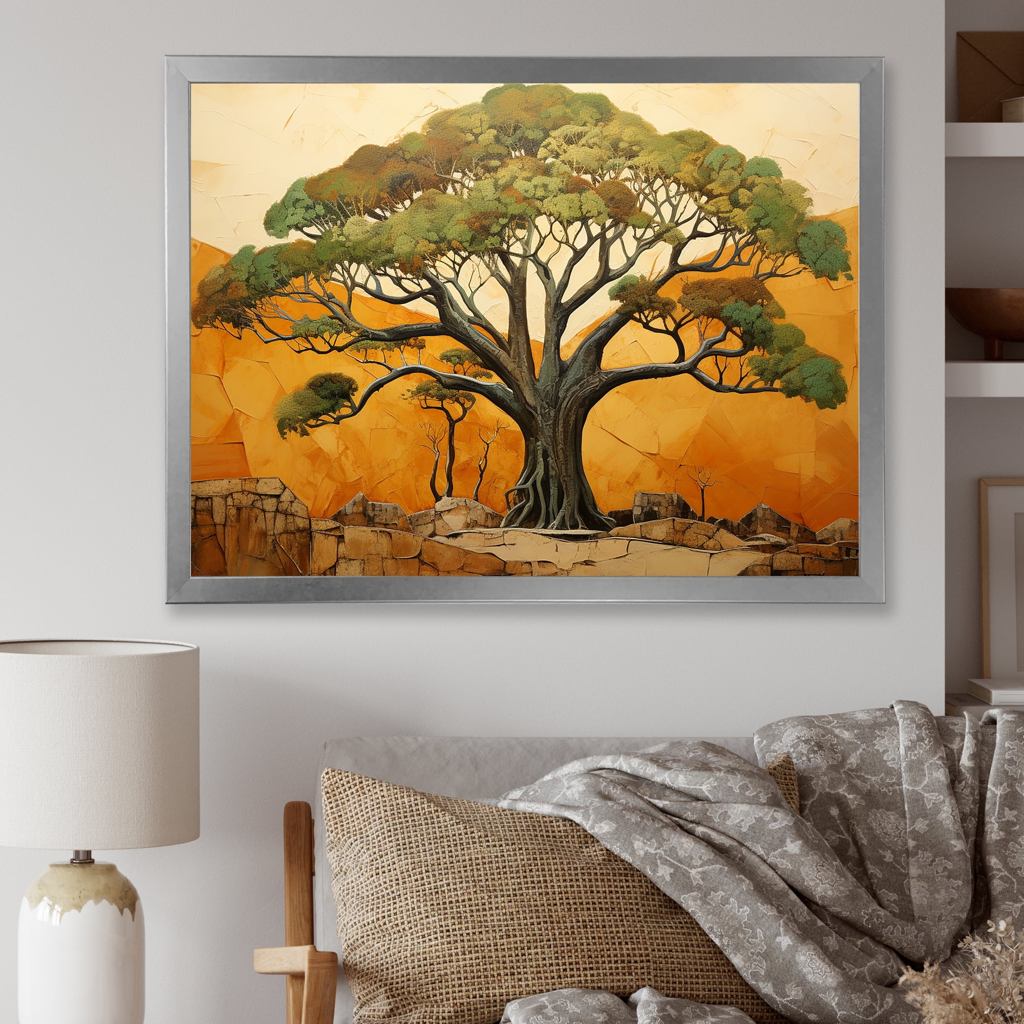 Designart "Majesty of Green Baobab African Tree I" Floral Framed Wall ...