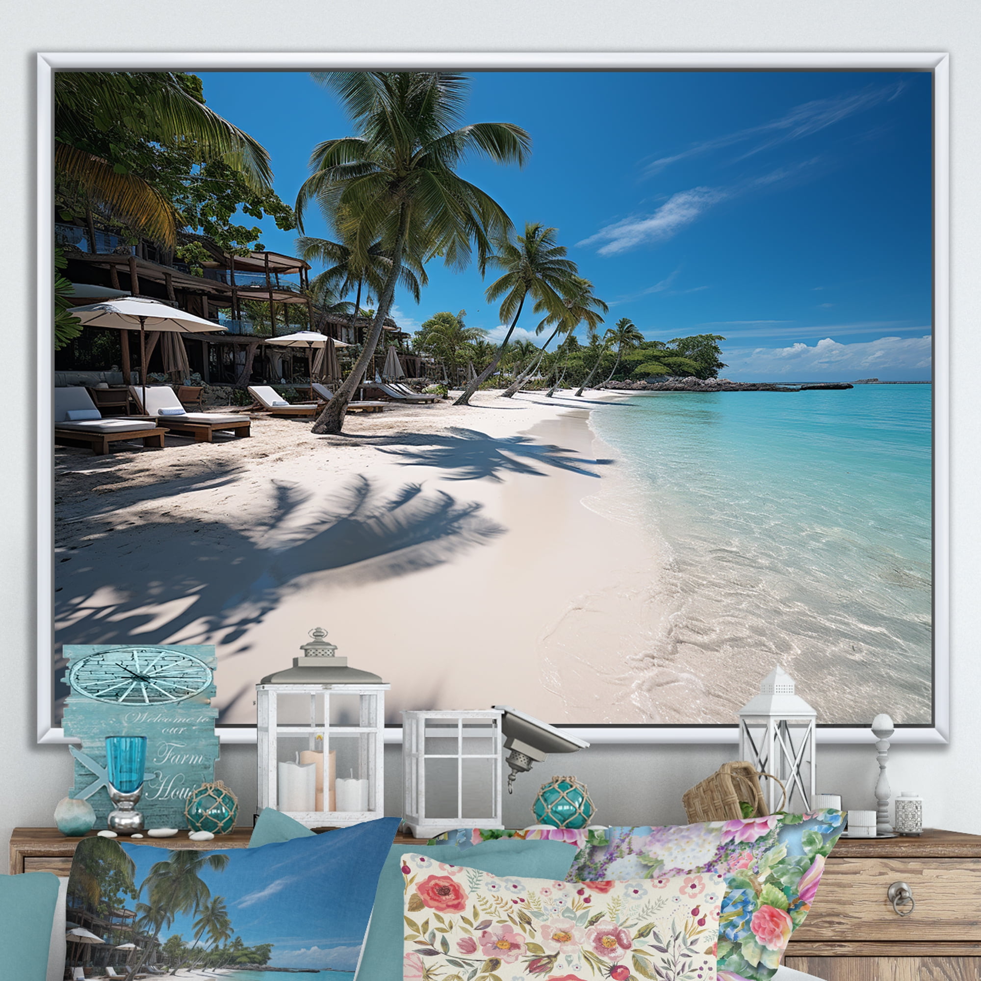 Designart "Maldivian Beaches II" Nautical & Beach Floater Framed Wall ...