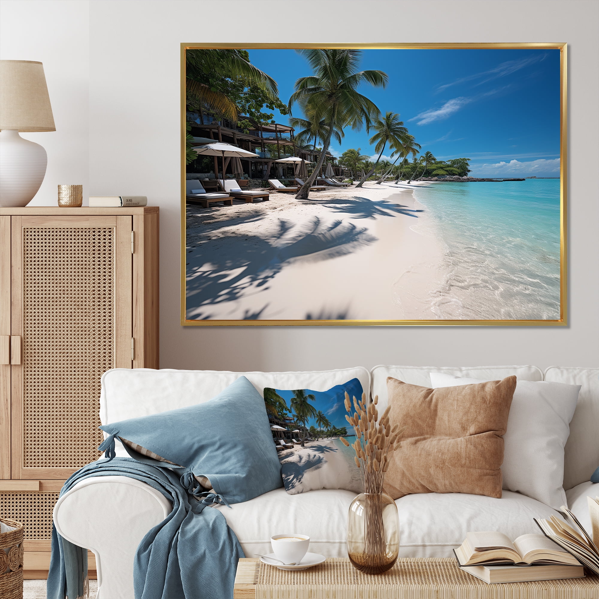 Designart "Maldivian Beaches II" Nautical & Beach Floater Framed Wall ...