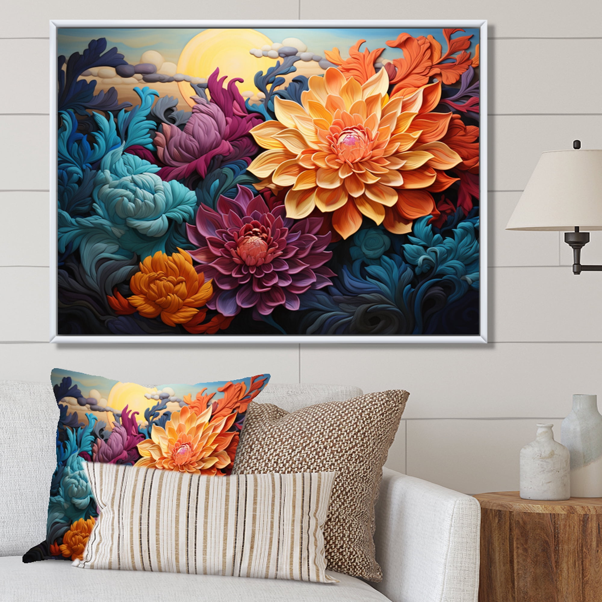 Designart "Mandala Sky Sian Art painting I" Asian Floater Framed Canvas ...