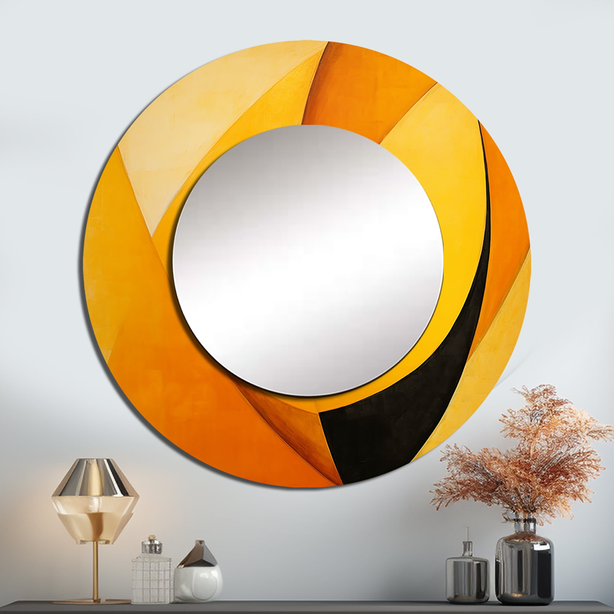 Designart "Mango Fruit With Amber Arcs" Fruits Round Mirror Wall Decor ...