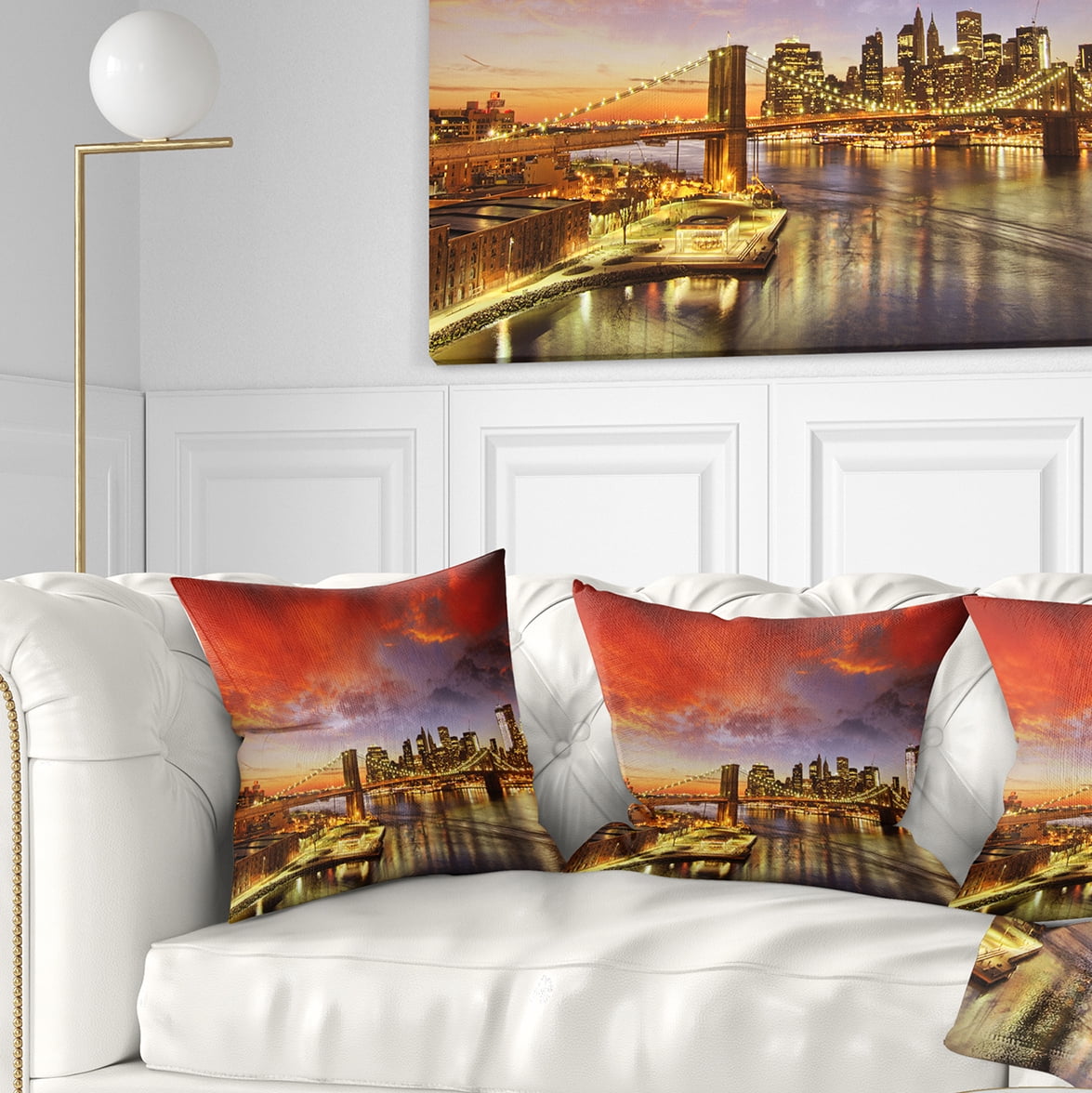 Designart Manhattan Skyline at Winter - Cityscape Photo Throw Pillow ...