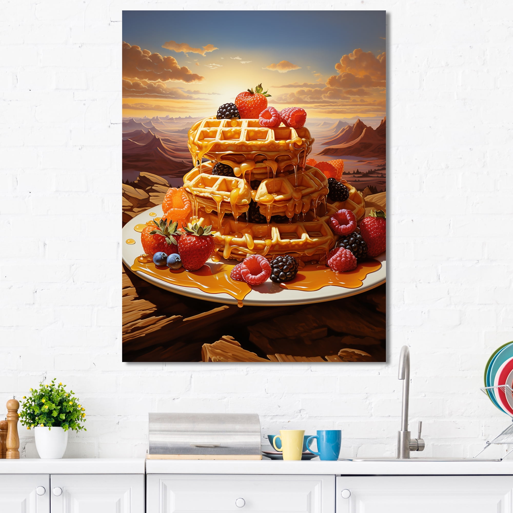 Designart "Maple Breakfast In Waffle Wonderland I" Desserts Wall Art ...