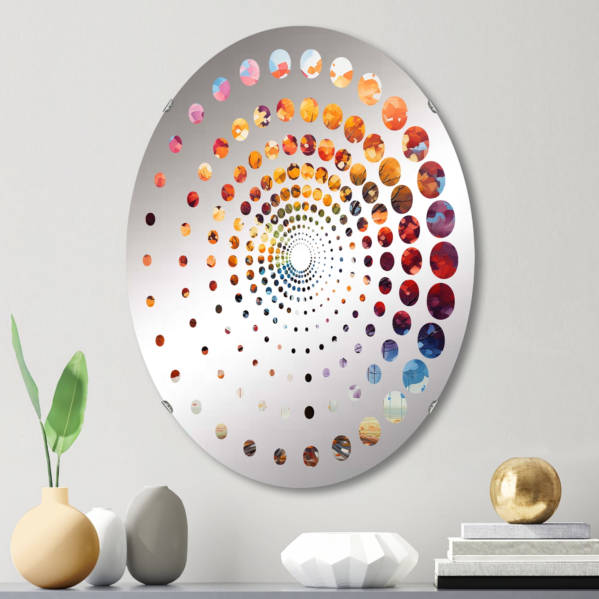 Designart "Maple Vibrancy Spectrum" Tree Maple Spiral Dot Round Wall ...