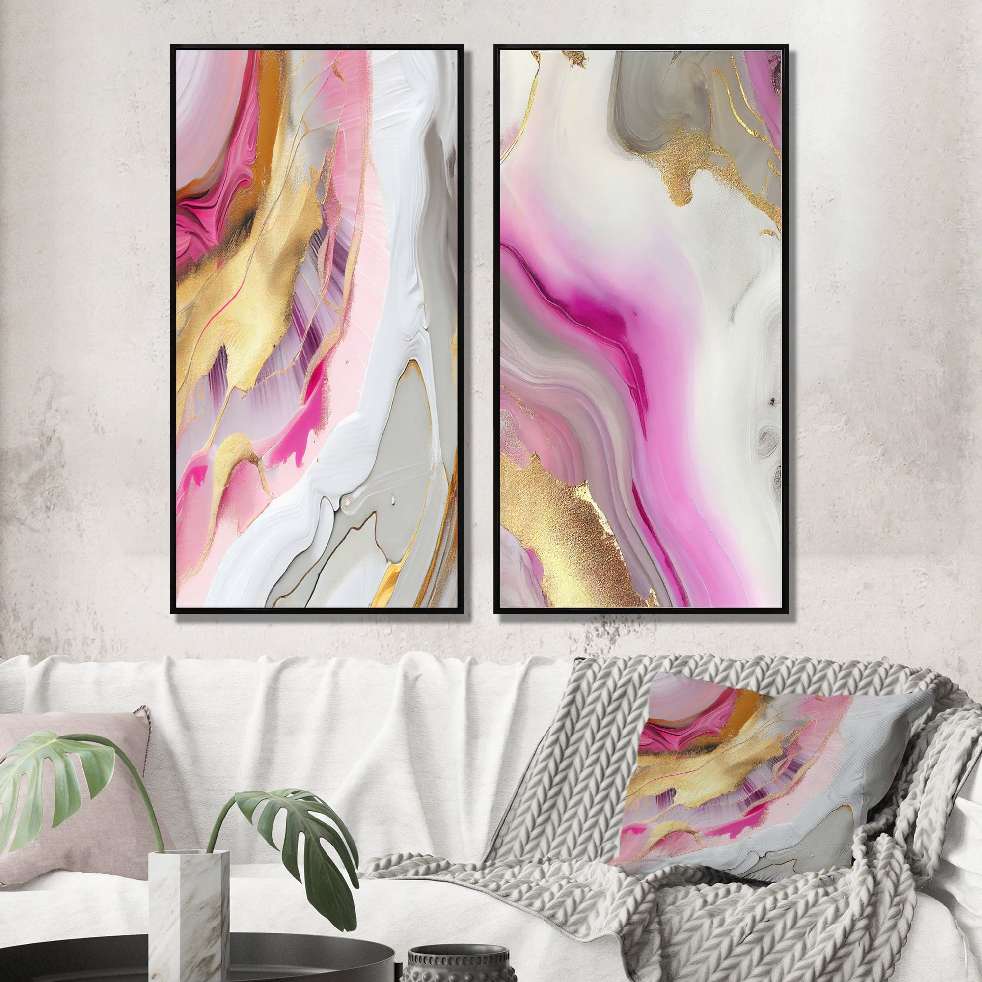 Designart "Marble Abstraction in Pink and Gold II" Abstract Marble ...