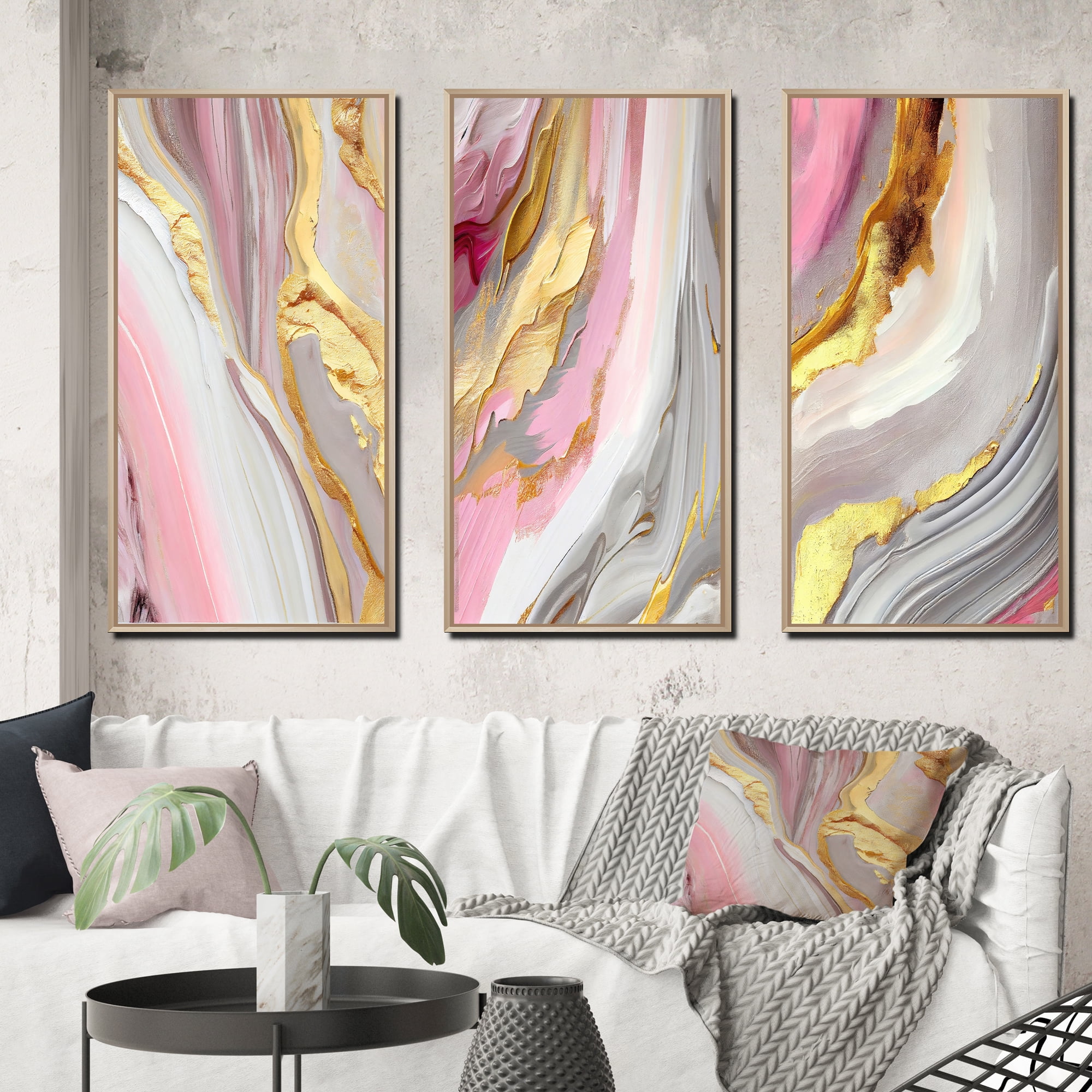 Designart "Marble Abstraction in Pink and Gold III" Modern Framed Wall ...