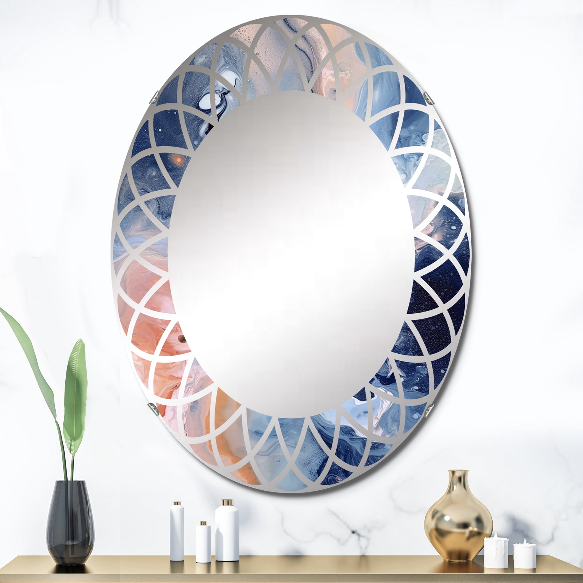 Designart "Marble Clouds in Blue and Beige VI" Fractals Round Wall ...
