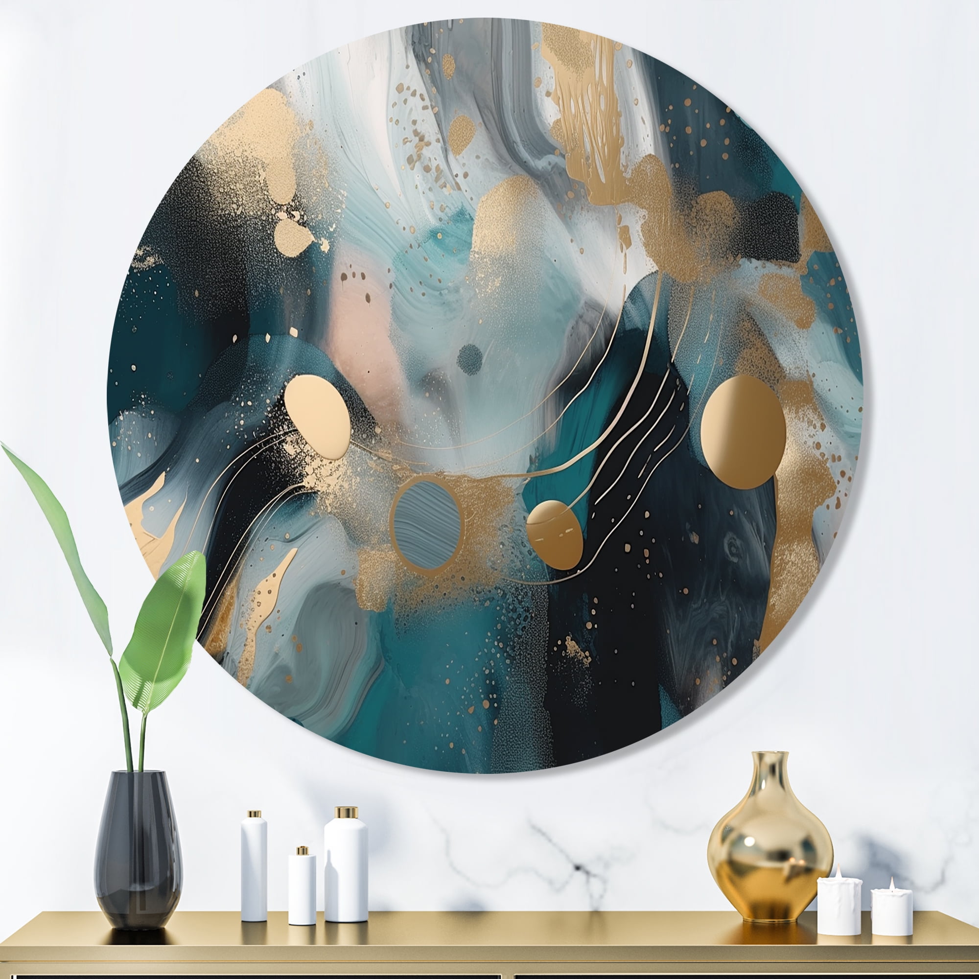 Designart "Marble Energy Metallic Circles II" Abstract Marble Metal ...