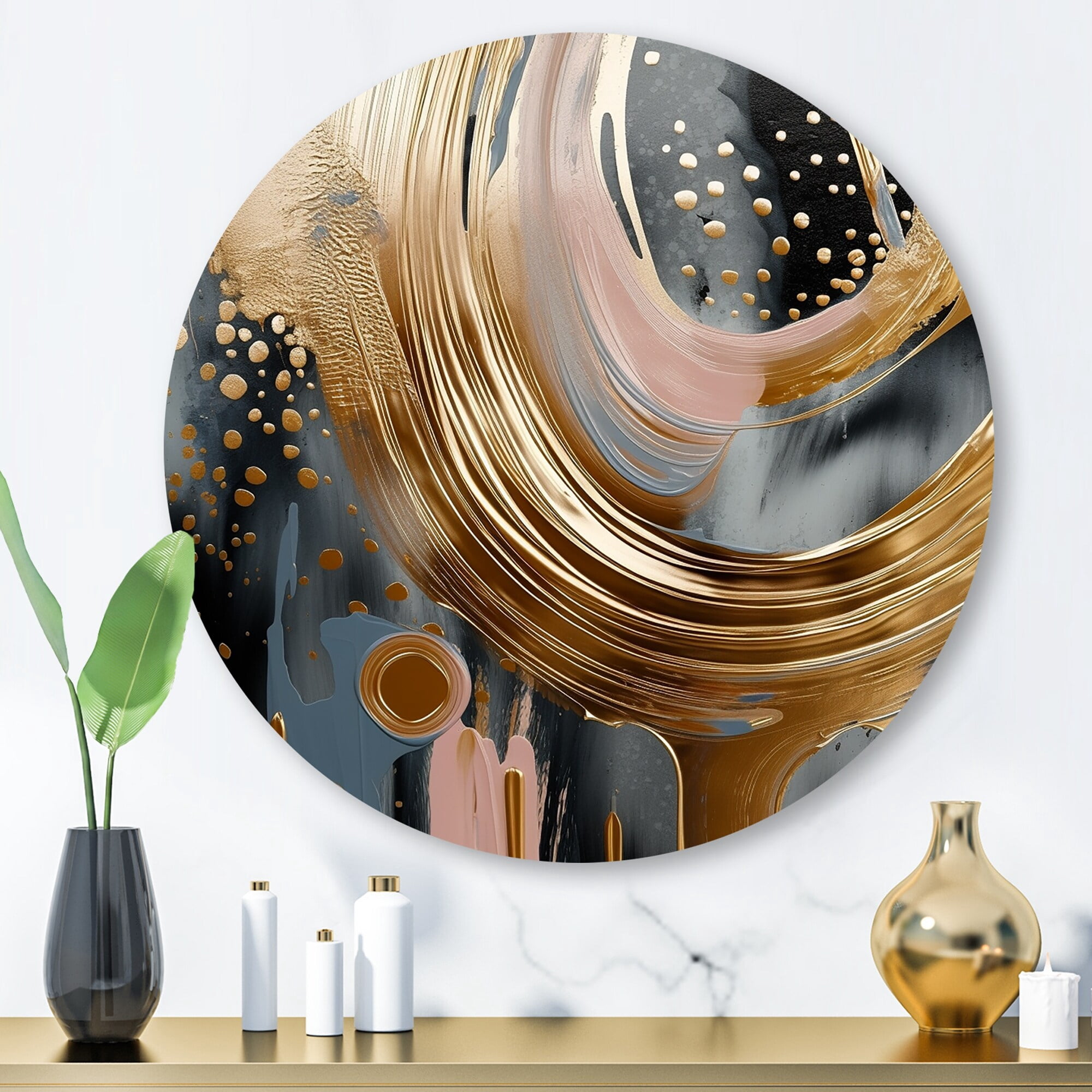 Designart "Marble Expression Gold and Black VI" Abstract Marble Metal ...