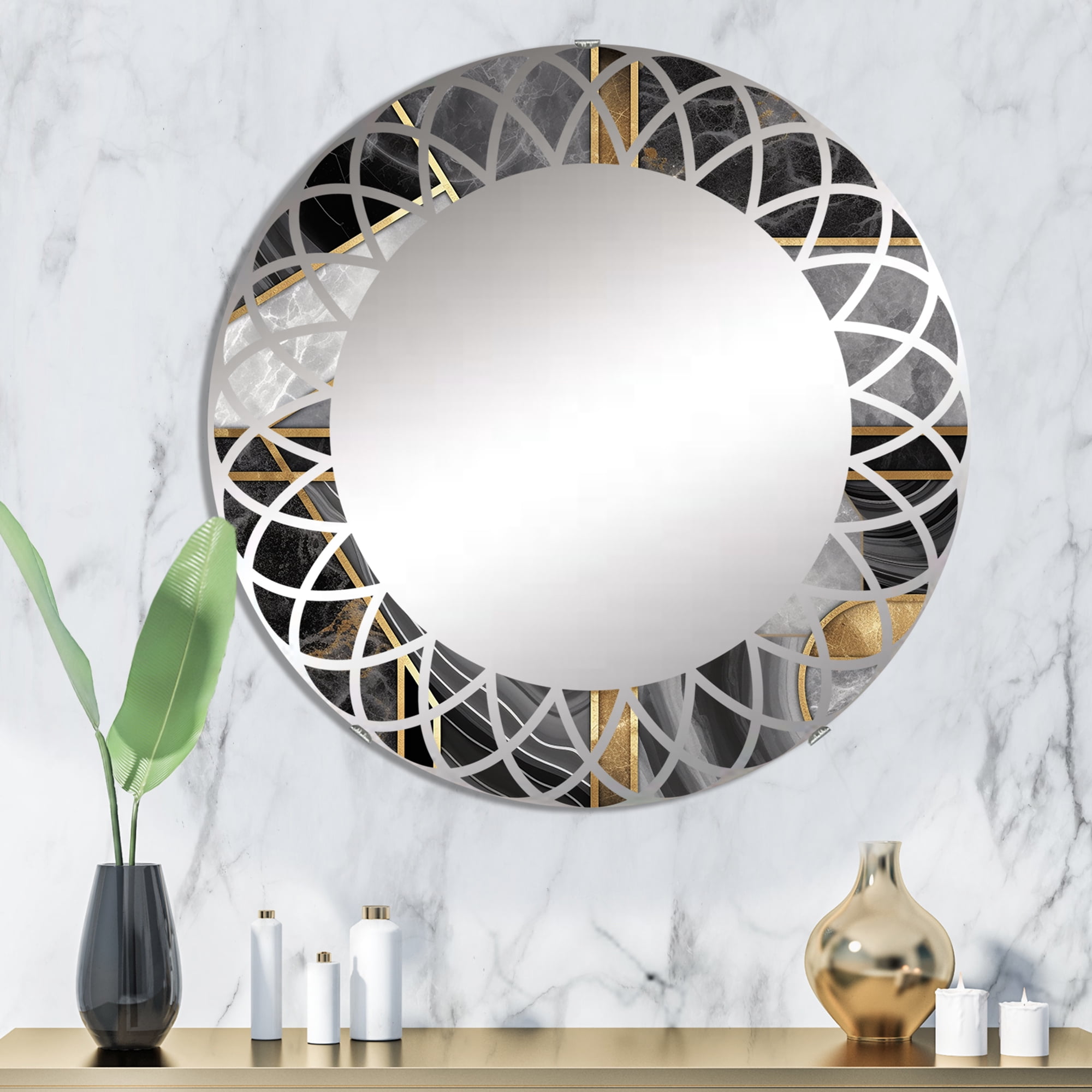Designart "Marble Granite Agate with Gold Accents II" Modern Geometric ...