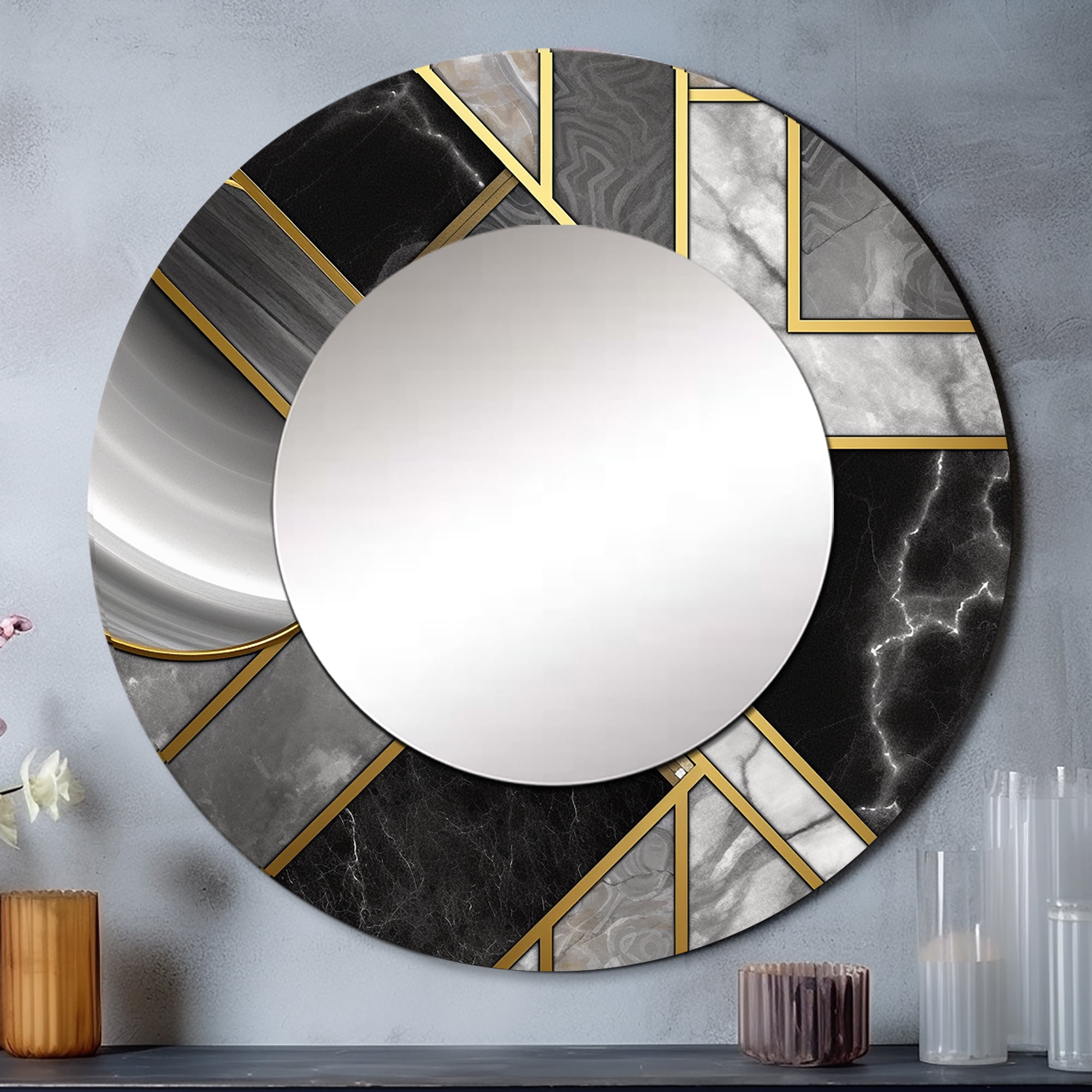 Designart "Marble Granite Agate with Gold Accents III" Modern Geometric ...