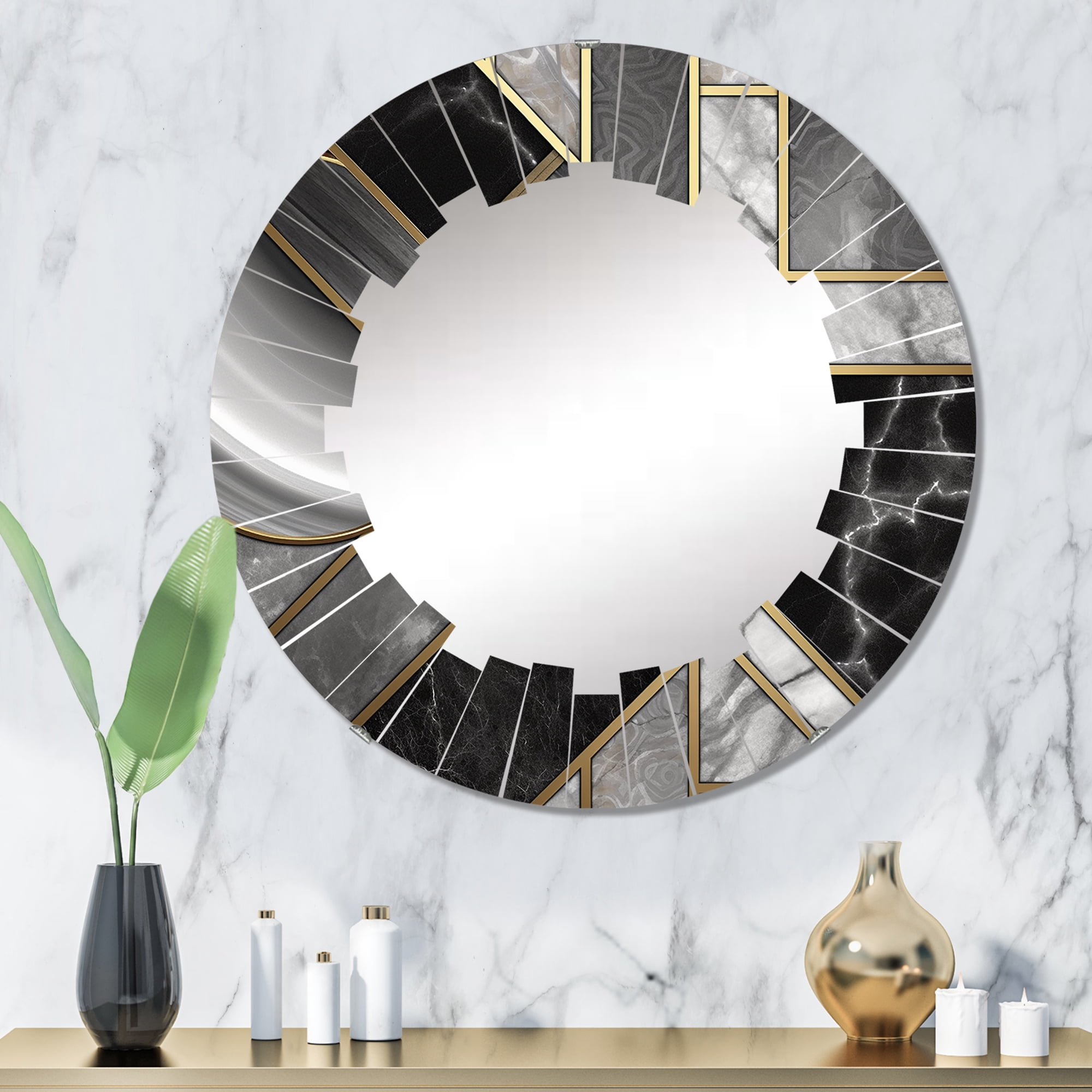 Designart "Marble Granite Agate with Gold Accents III" Modern Geometric ...