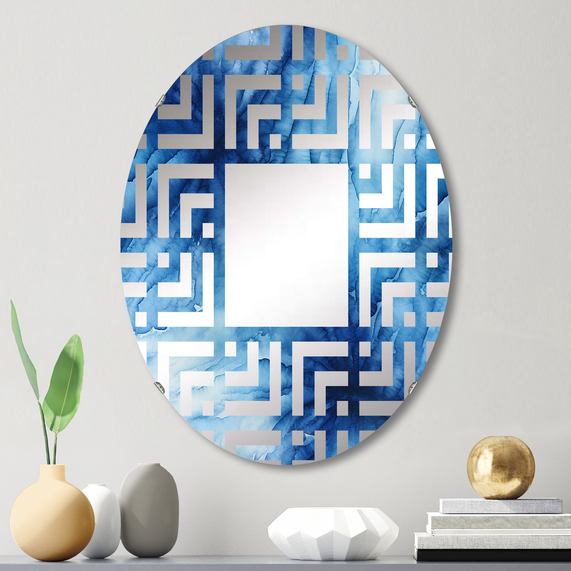 Designart "Marble-Inspired Shibori Art in Blue and White I" Marble Maze ...