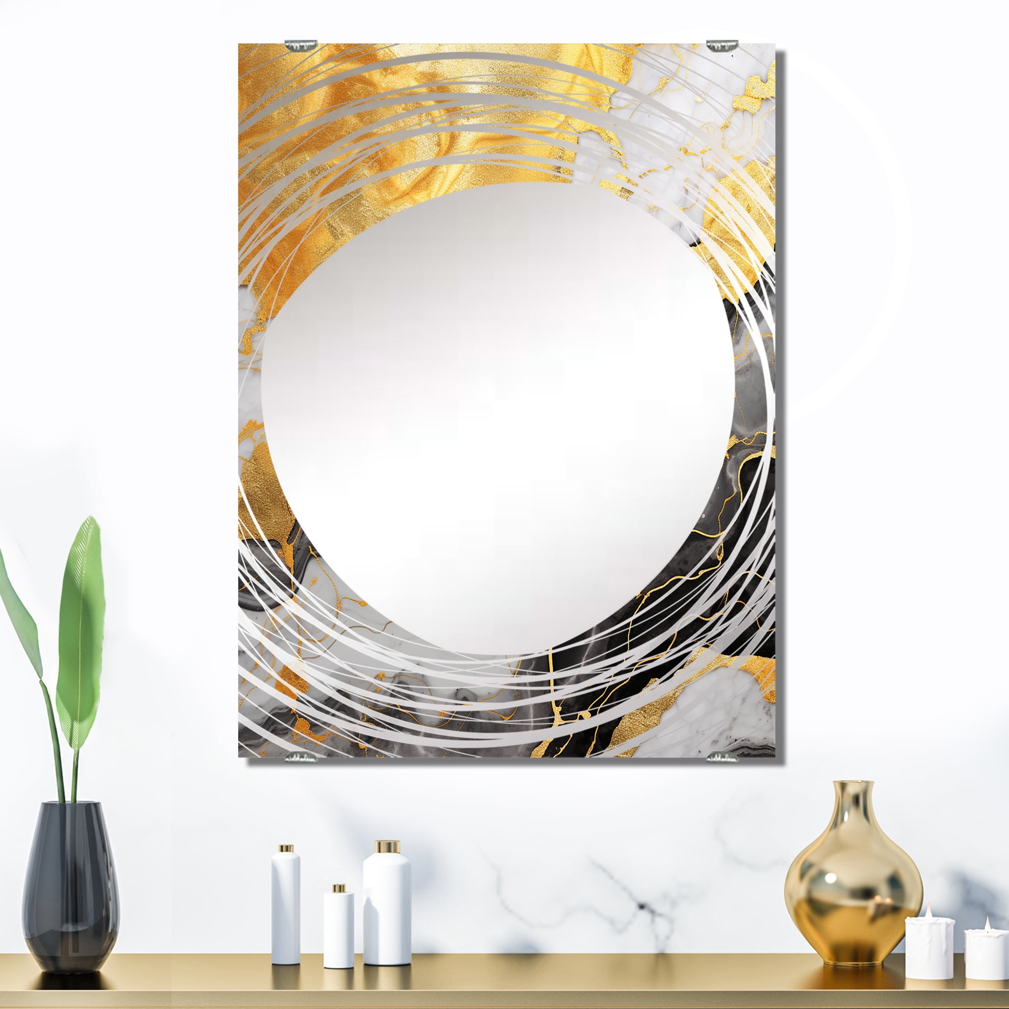 Designart "Marble Mirage in Gold and Grey Abstract II" Abstract Marble ...