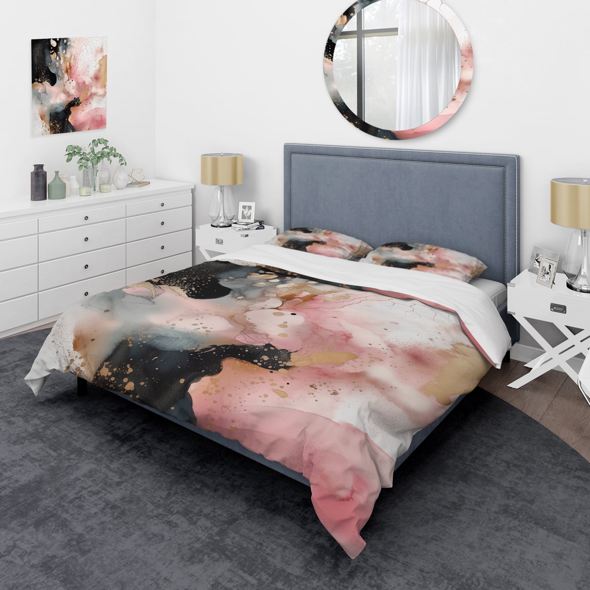 Designart "Marble Texture Pink and Gold II" Abstract Marble Bedding ...
