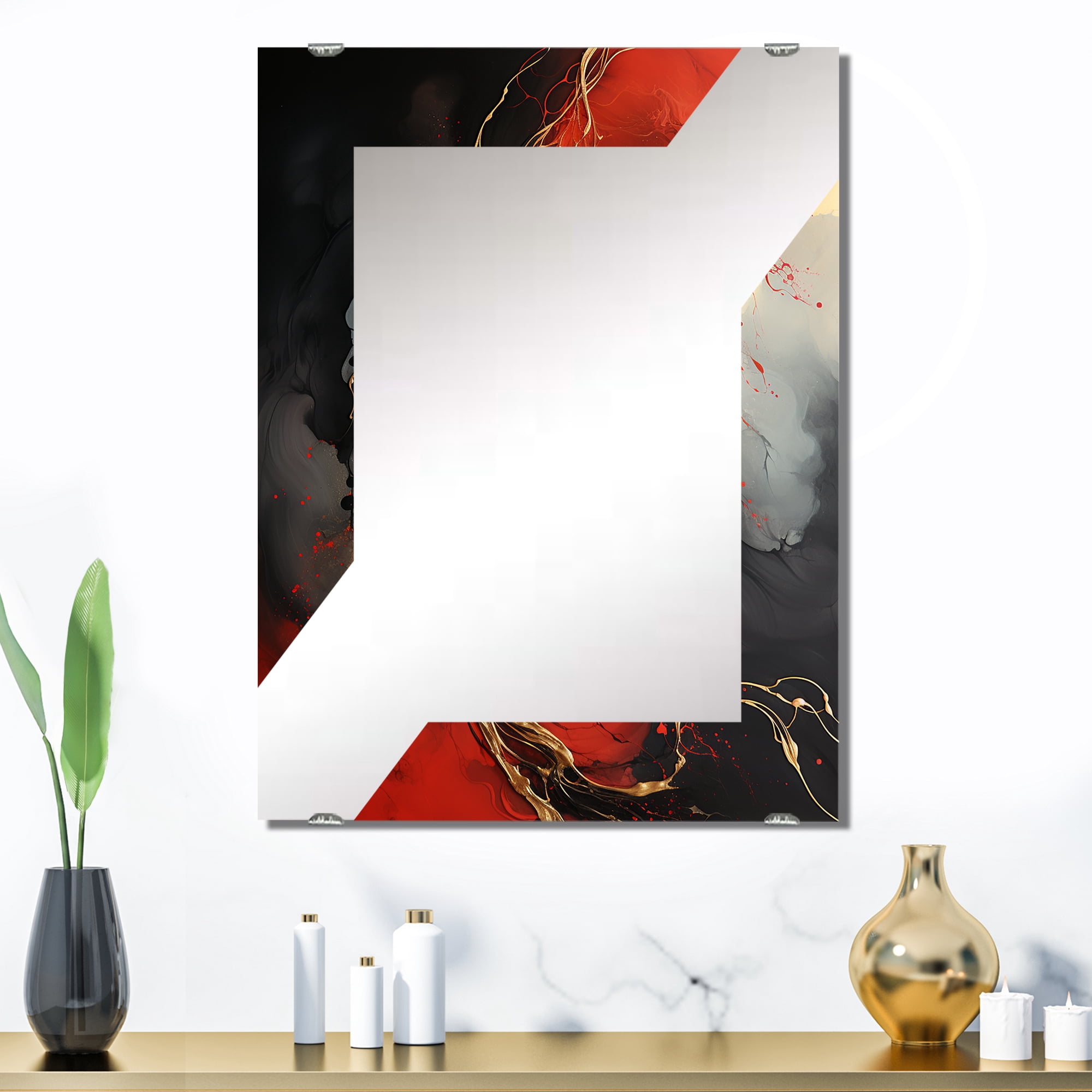 Designart "Marble Volcano Fiery Red and Gold VI" Abstract Painting ...
