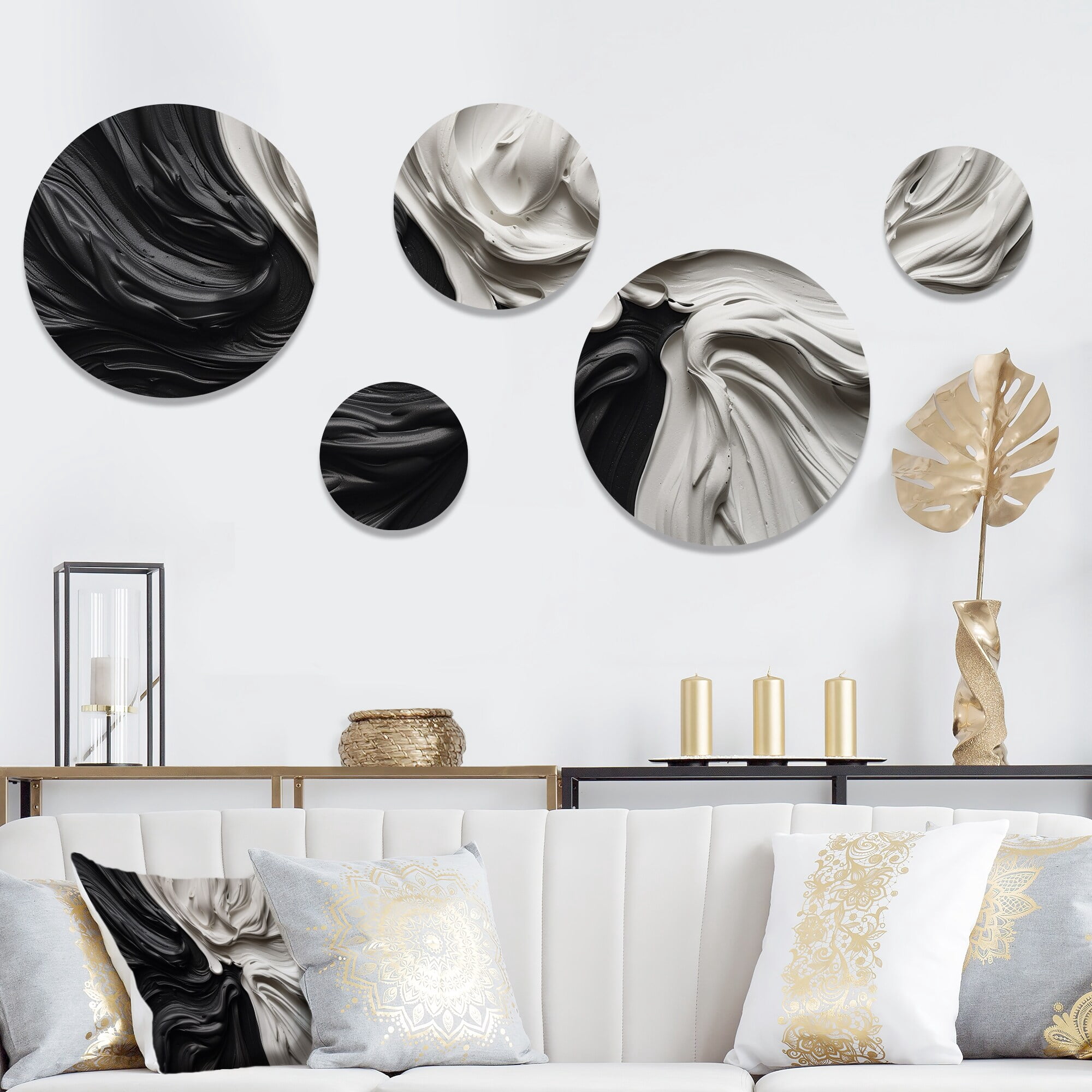 Designart "Marbled Dreamscape Black and White IV" Modern Geometric ...